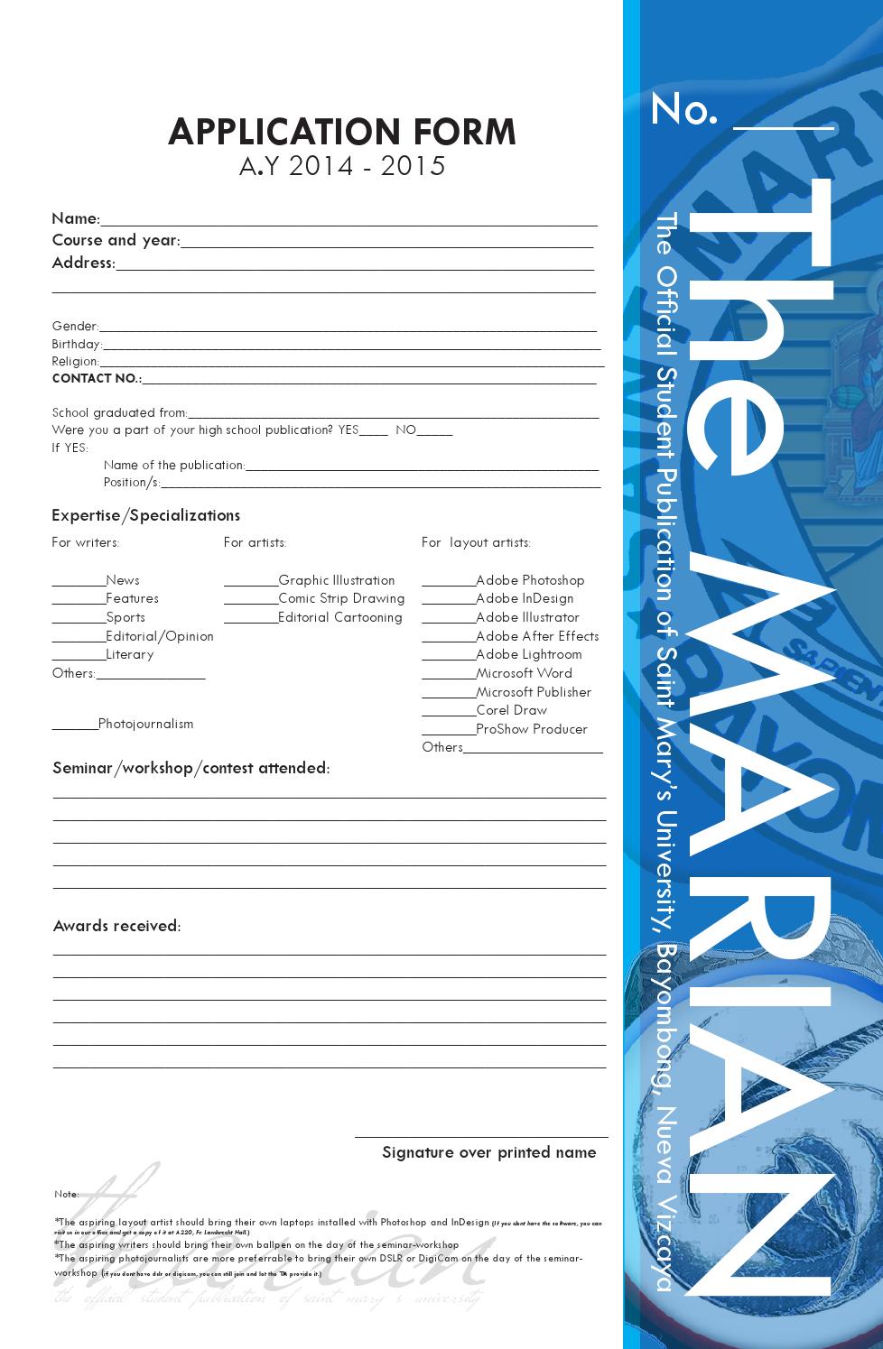 The MARIAN 2014-2015 Application Form by The MARIAN - Issuu