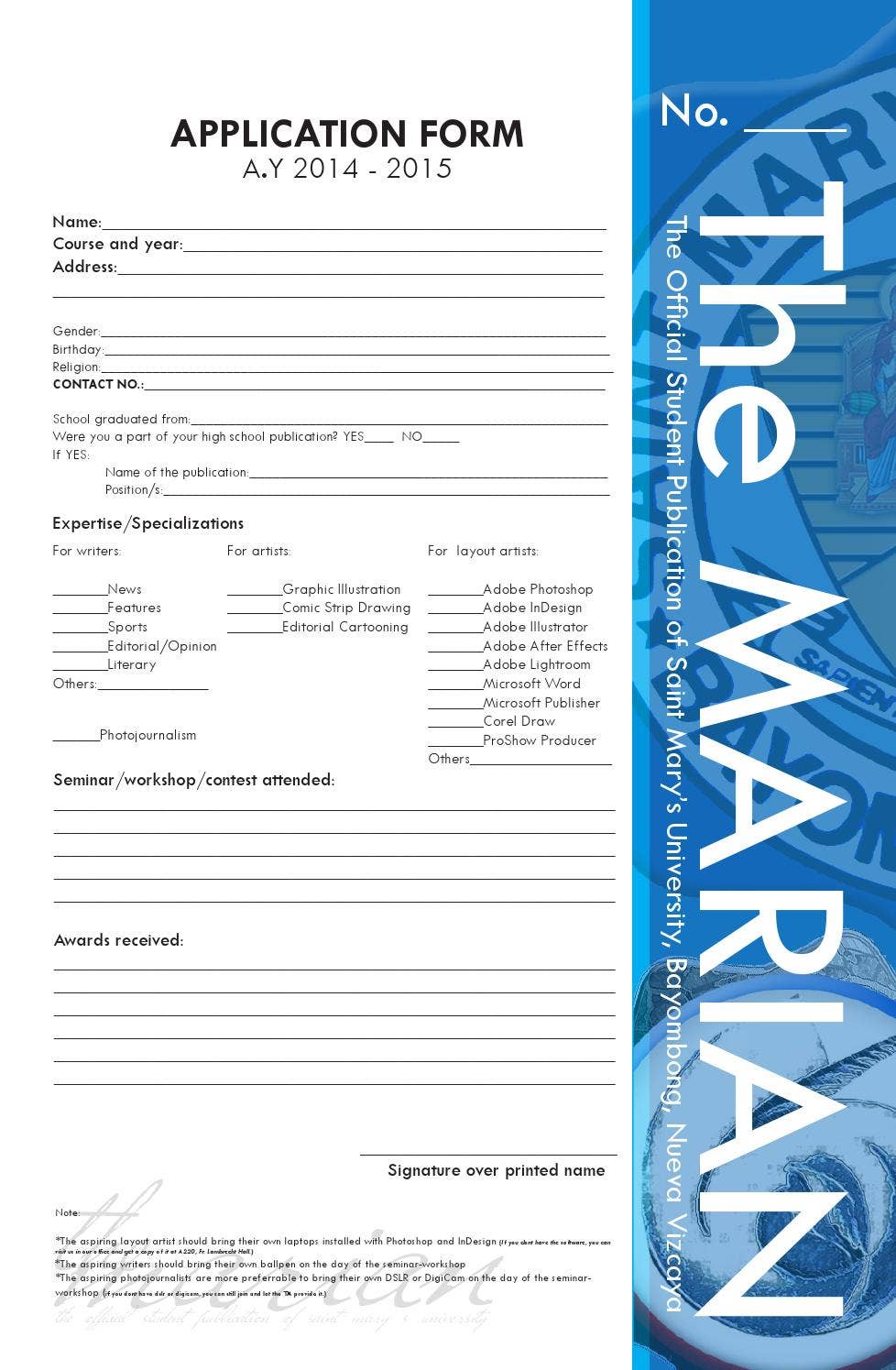 The MARIAN 2014-2015 Application Form by The MARIAN - Issuu