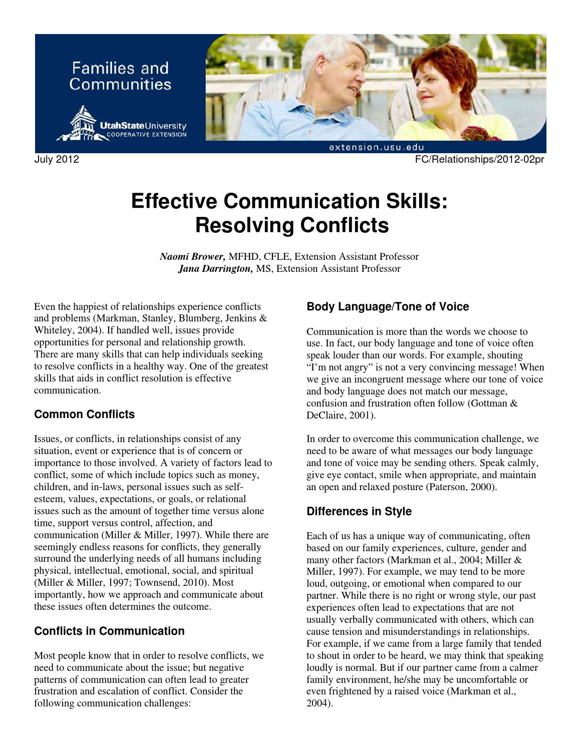 Effective Communication Skills: Resolving Conflicts by Utah State ...