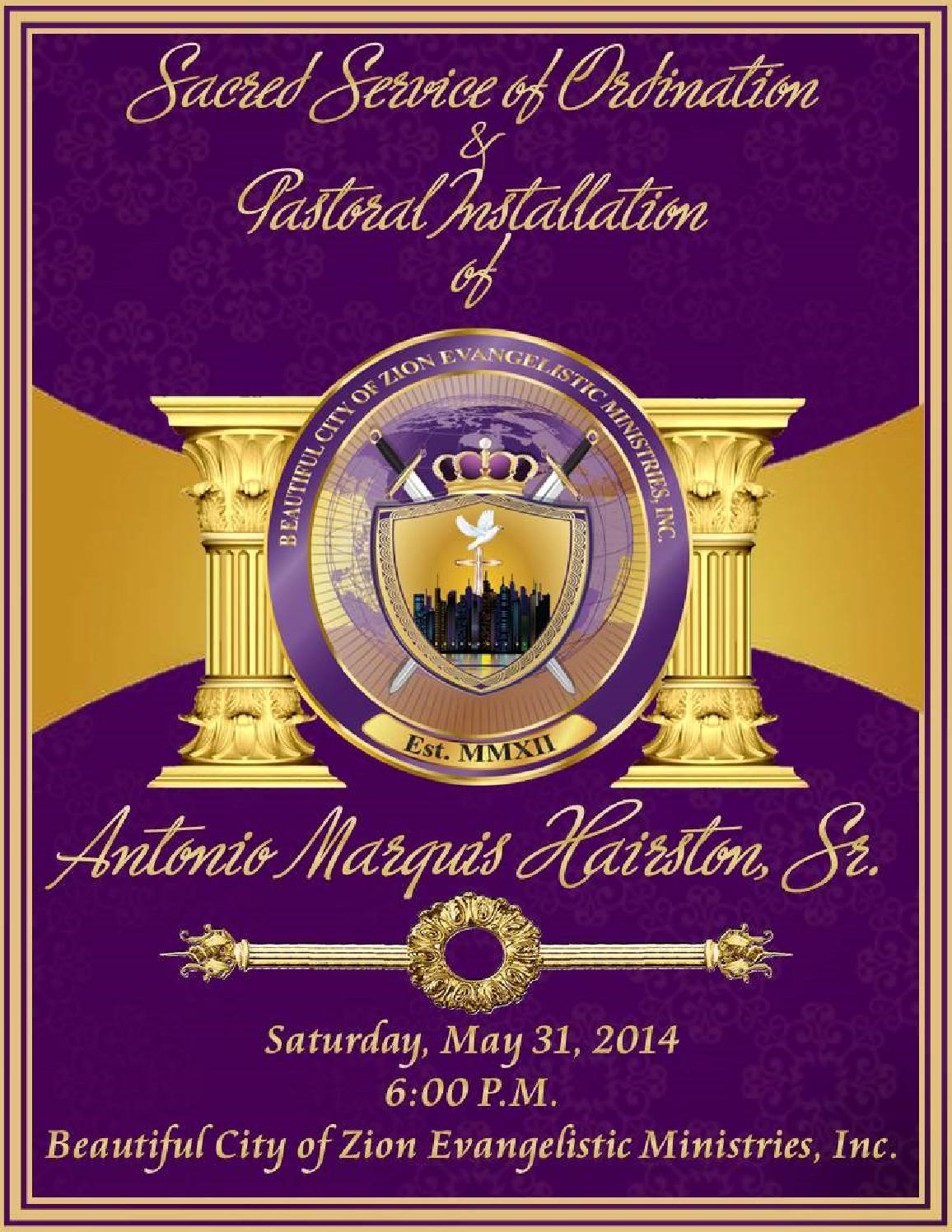 A Marquis Hairston Sr Ordination Installation Program By Pastor 