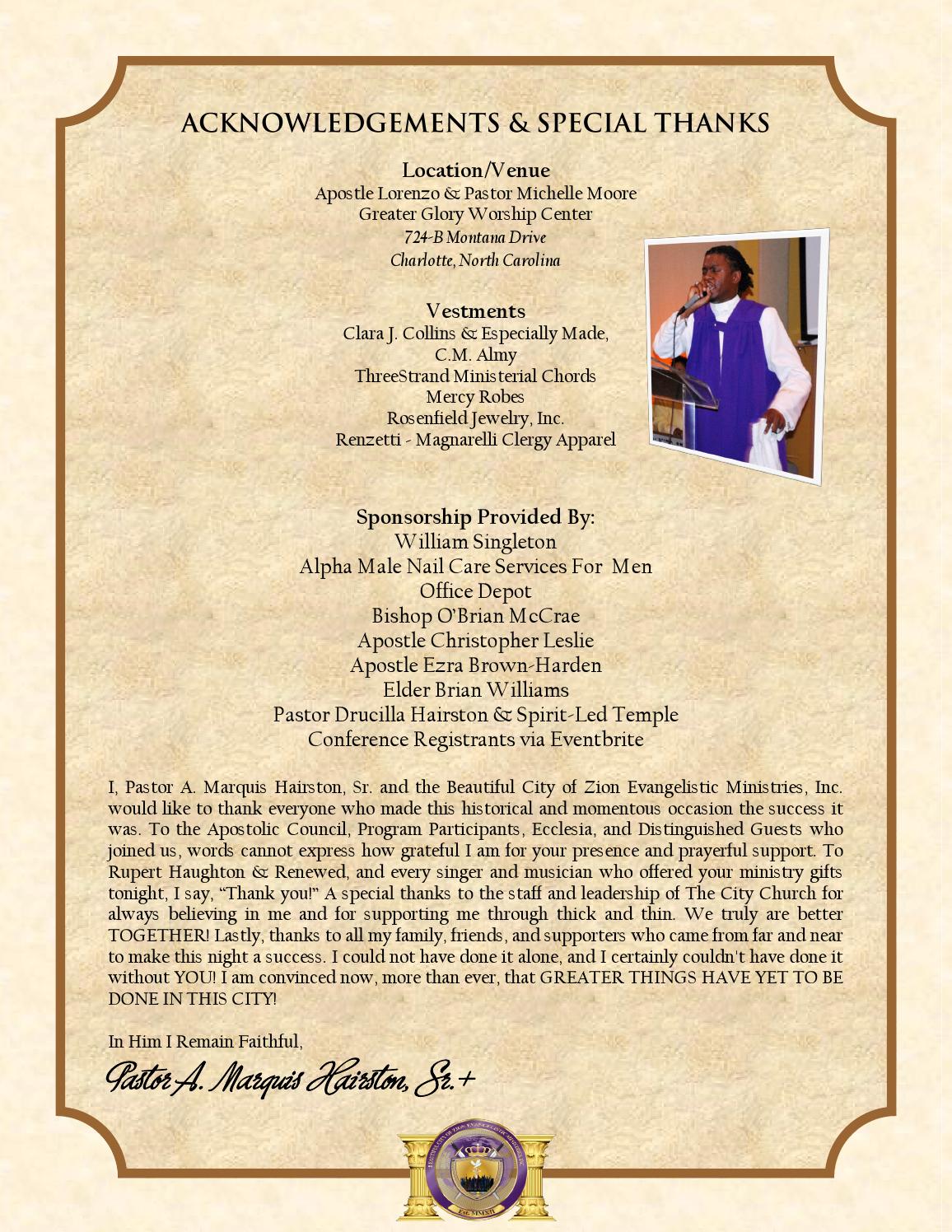 A. Marquis Hairston, Sr. Ordination & Installation Program by Apostle A ...