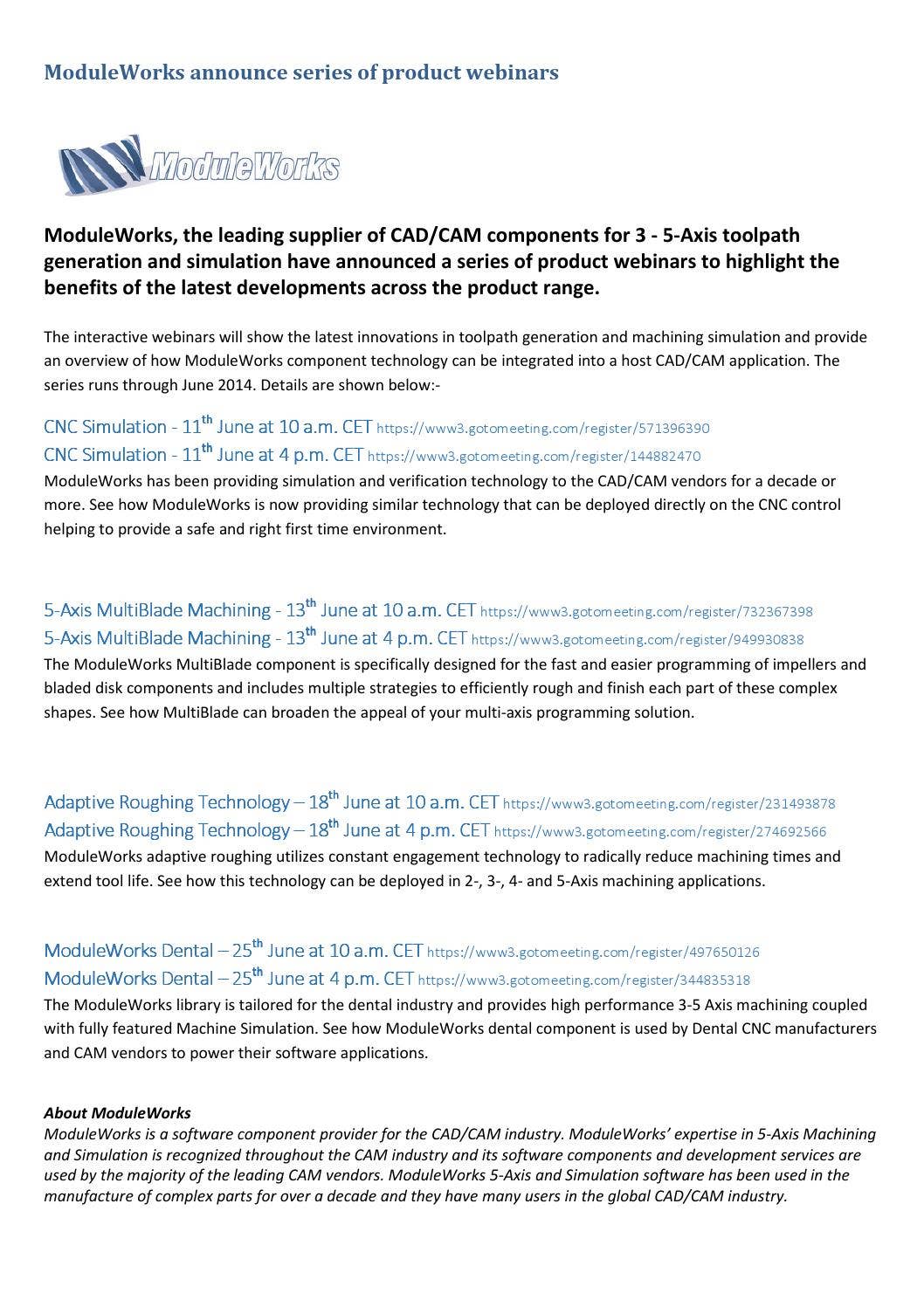Moduleworks Press Release - ModuleWorks announce series of product ...