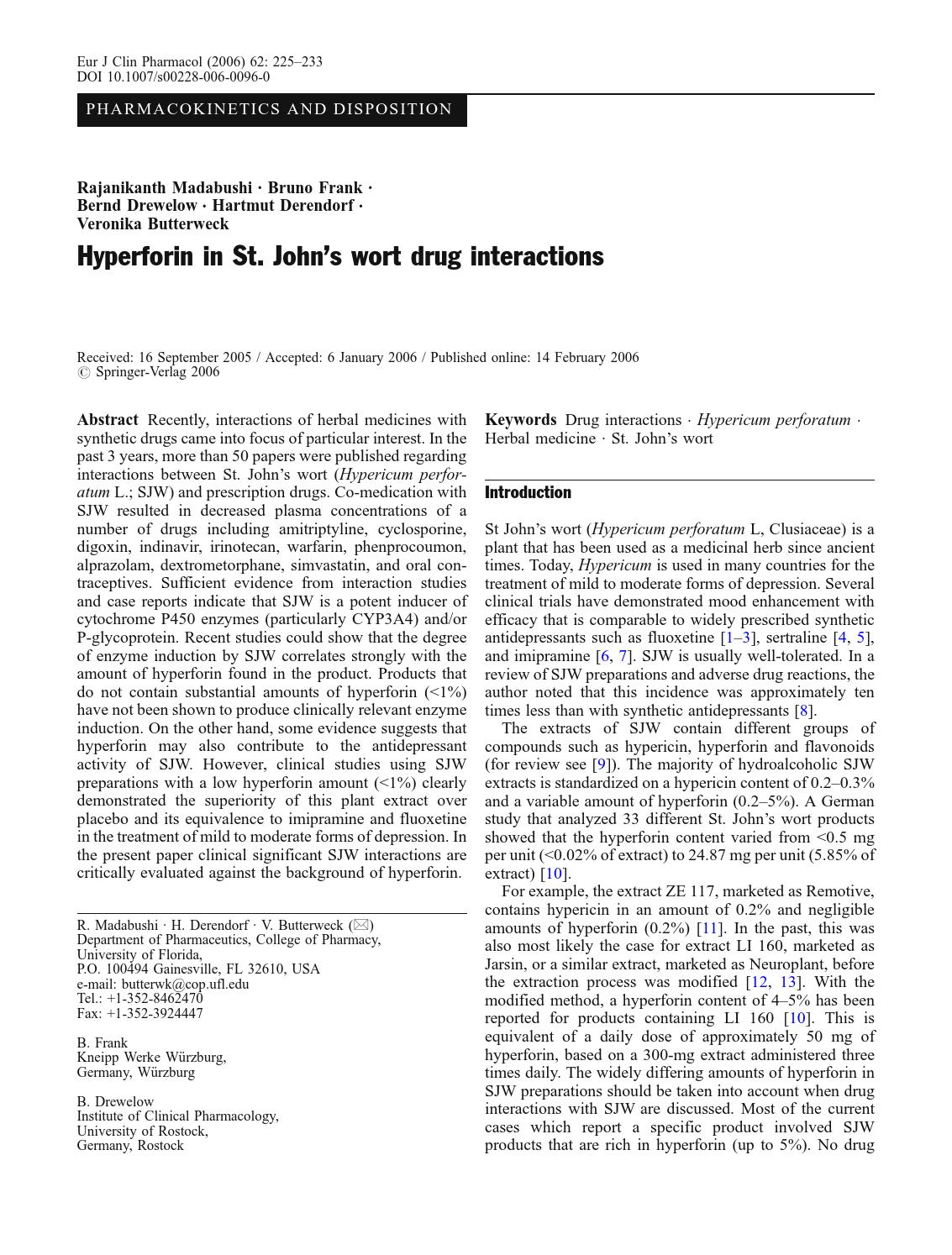 Hyperforin in St. John's wort drug interactions by American College of ...