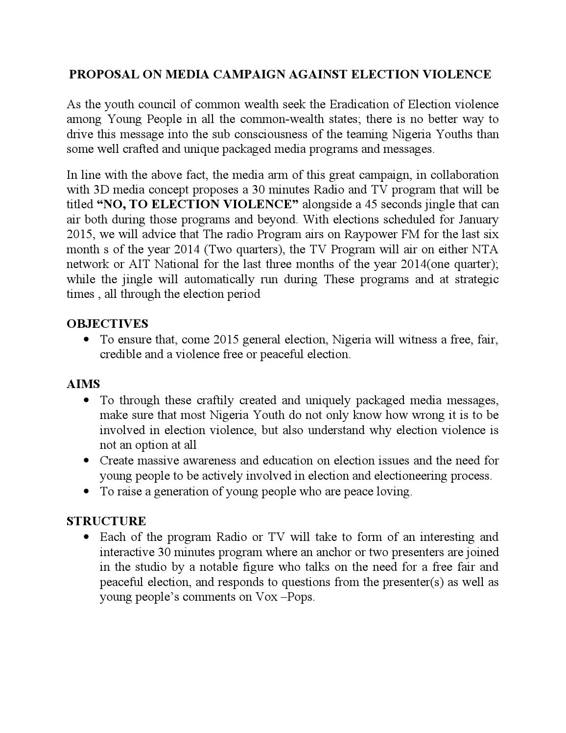 Proposal on media campaign against election violence by popoolaio - Issuu