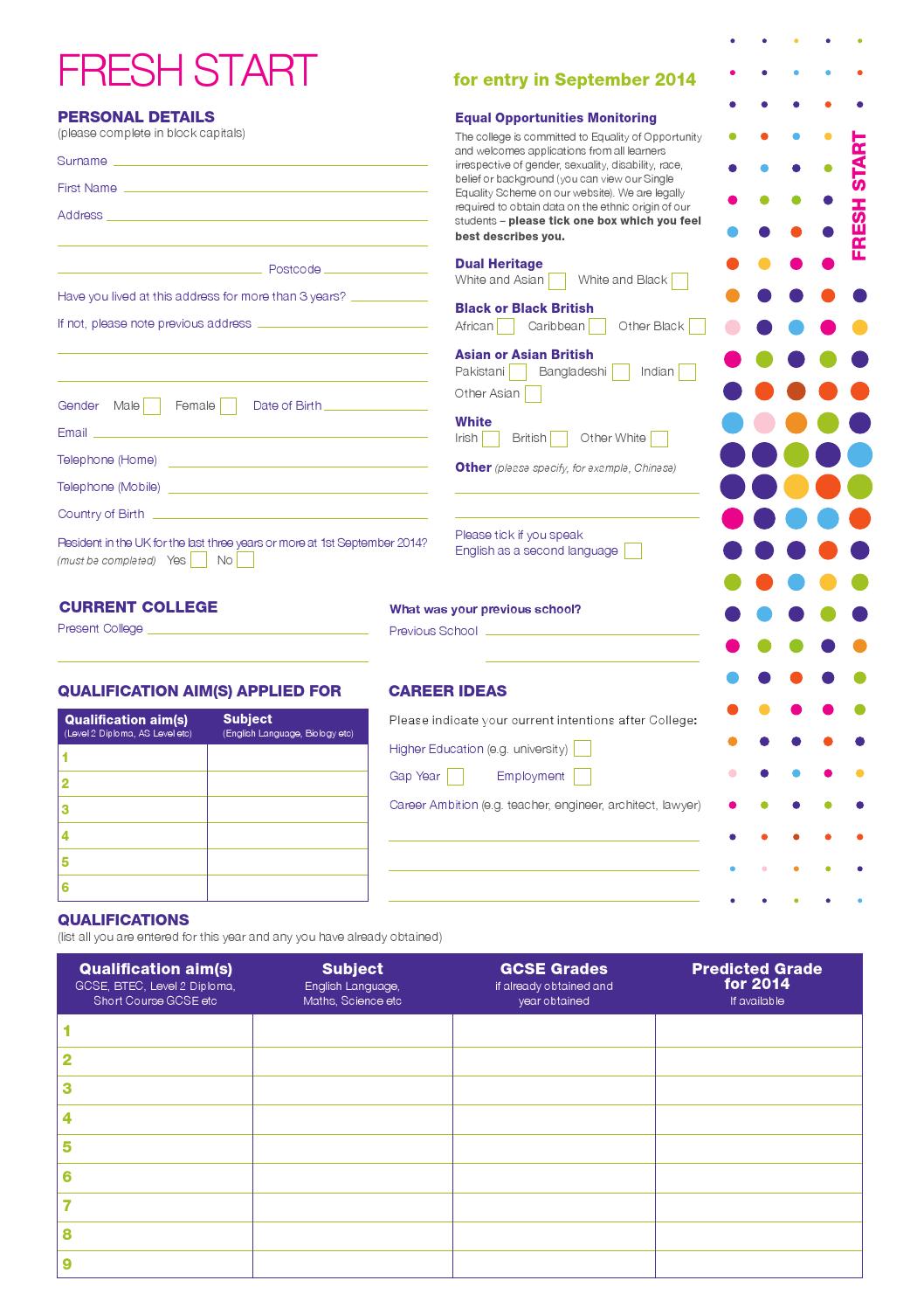 Fresh Start Application Form 2014 by Schudio - Issuu