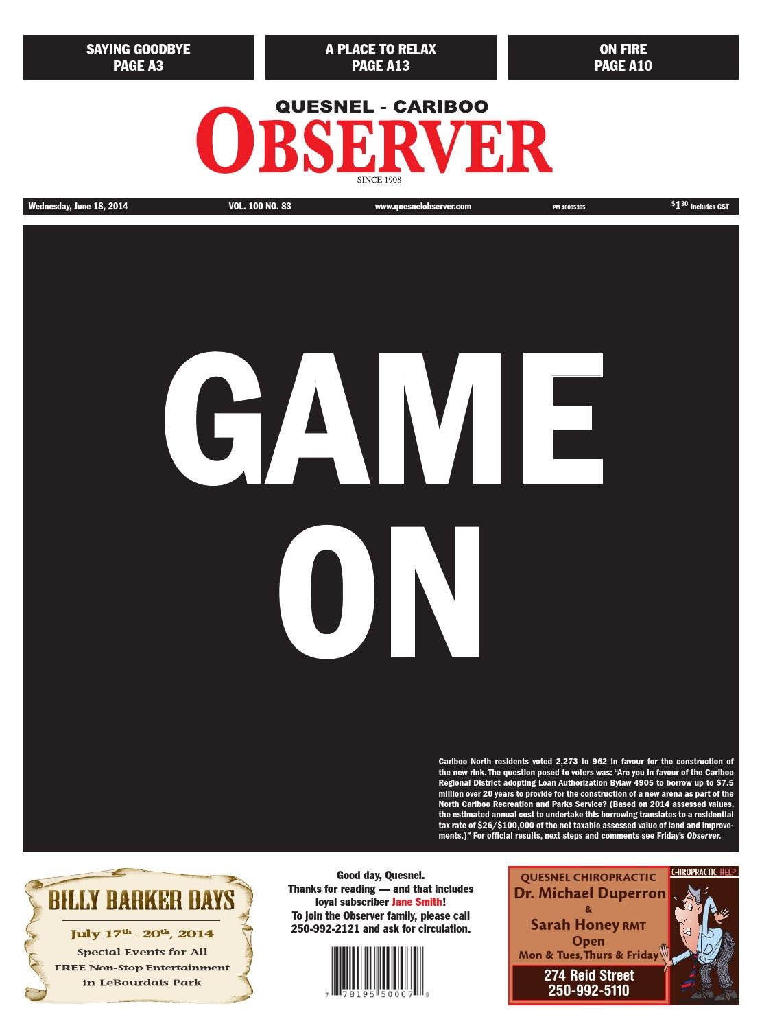 Quesnel Cariboo Observer, June 18, 2014 by Black Press Media Group - Issuu
