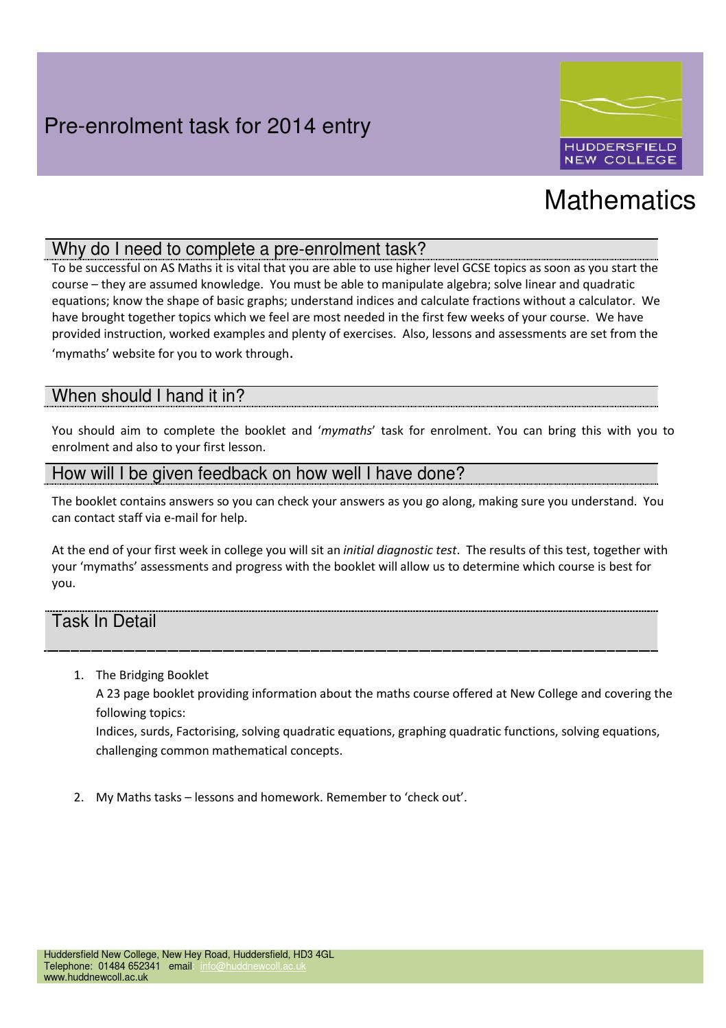 HNC Maths Pre-enrolment Task by Schudio - Issuu