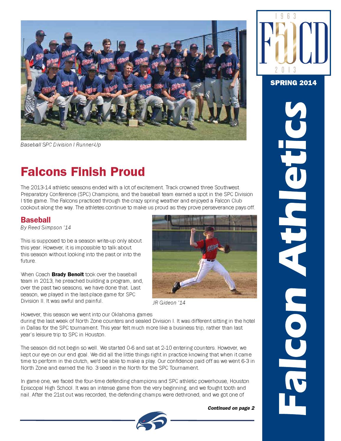 FWCD Falcon Athletics - Spring 2014 by Fort Worth Country Day - Issuu