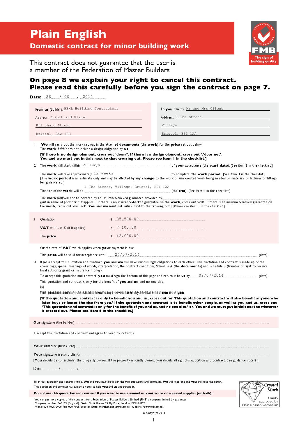 Minor building work contract by HBXL ESTIMATING SERVICE - Issuu