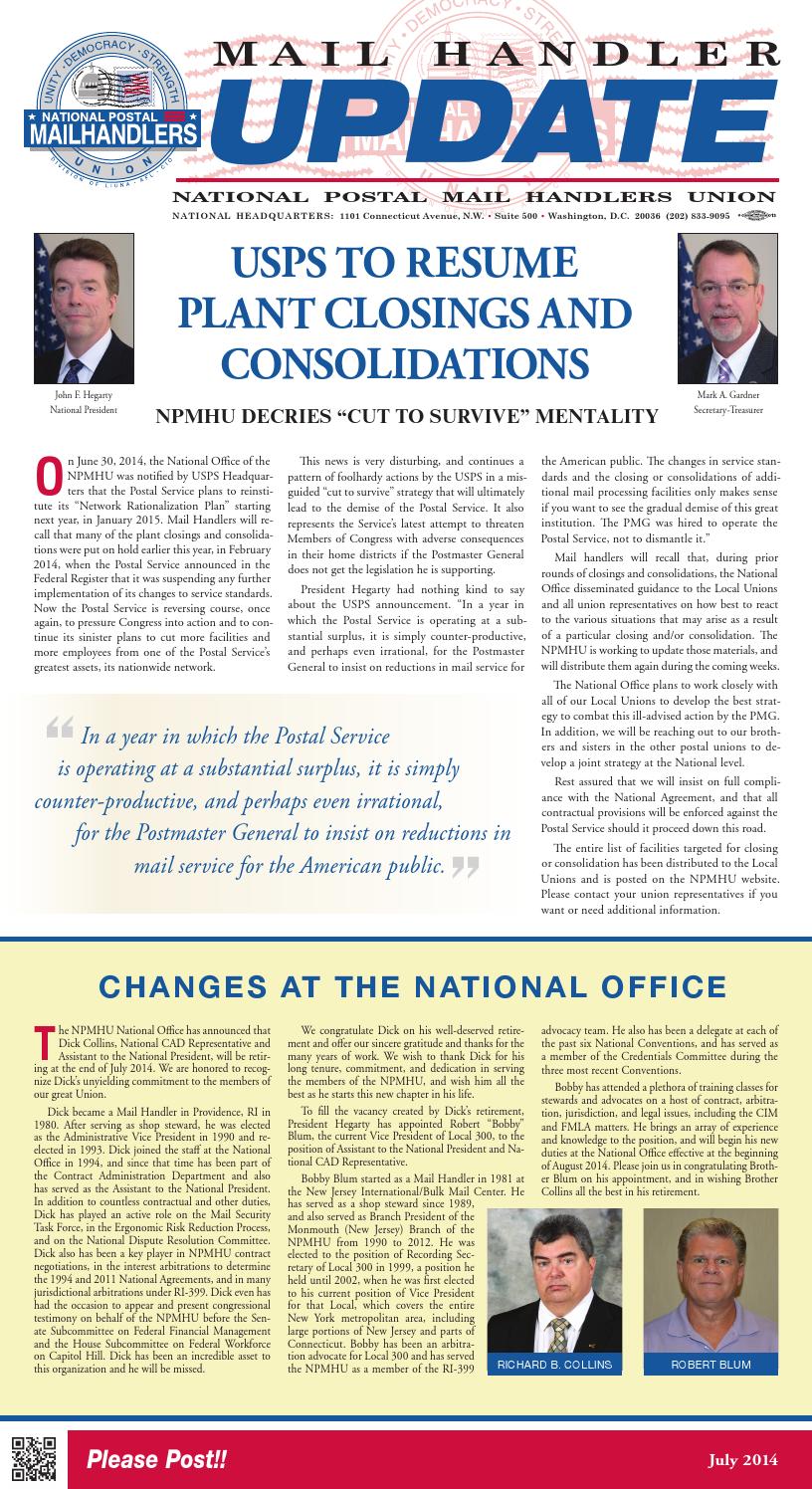 July 2014 Mail Handler Update by National Postal Mail Handlers Union ...