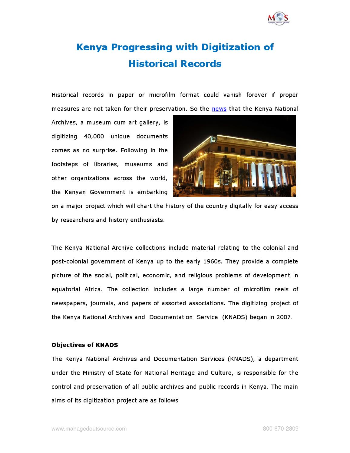 Kenya Progressing with Digitization of Historical Records by Managed ...