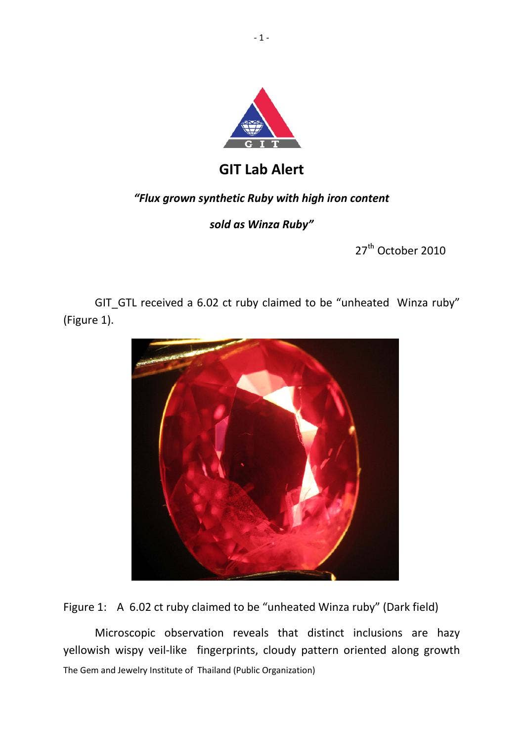 Flux Grown Synthetic Ruby with High Iron Content Sold as Winza Ruby by ...