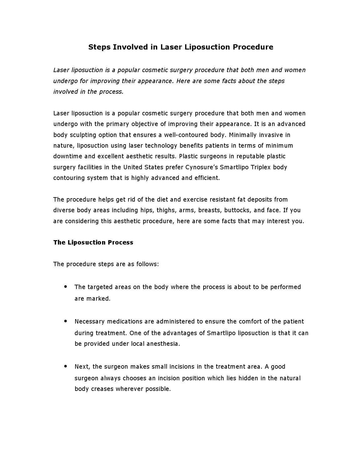 Steps involved in laser liposuction procedure by Park Avenue Smart Lipo ...