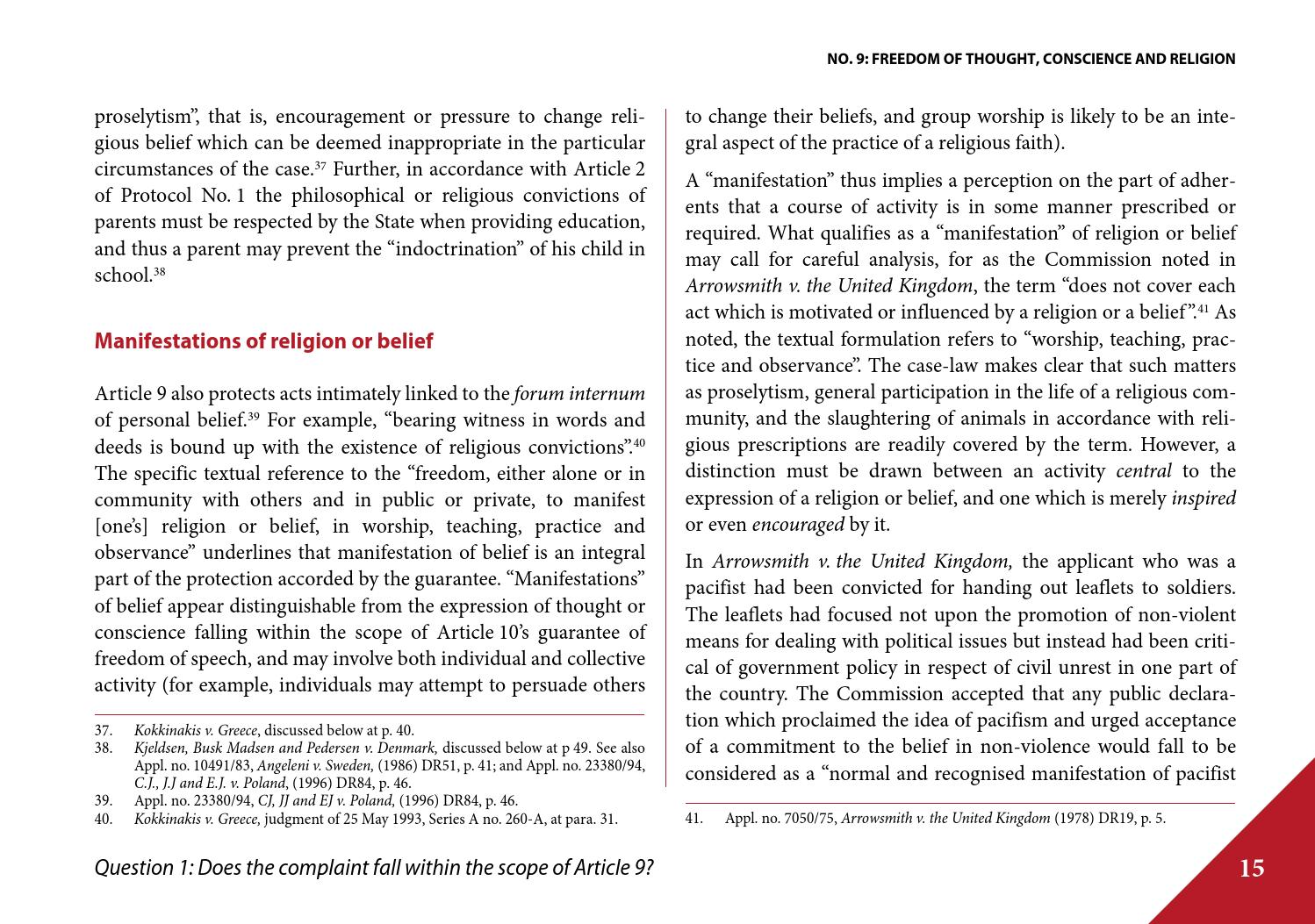 Freedom of thought, conscience and religion by Council of Europe ...