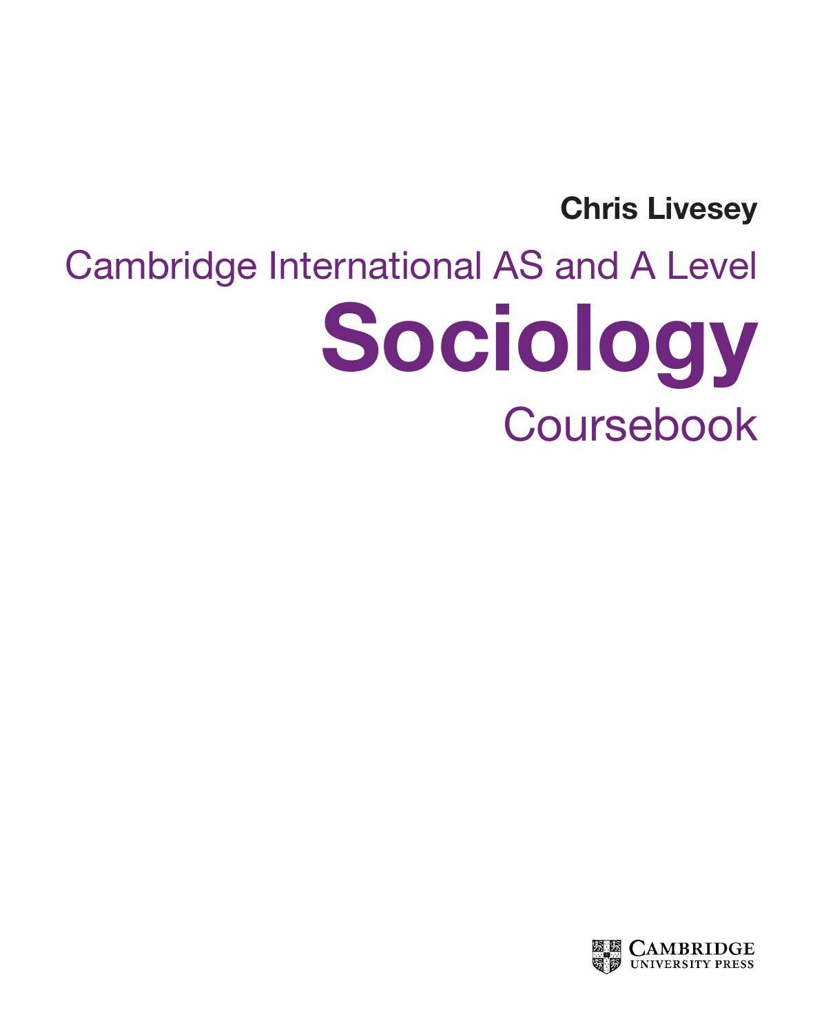 Cambridge International AS and A Level Sociology Coursebook by ...