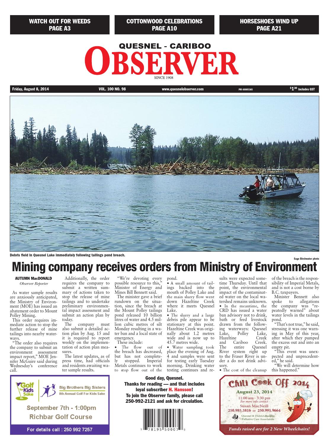Quesnel Cariboo Observer, August 08, 2014 by Black Press Media Group ...
