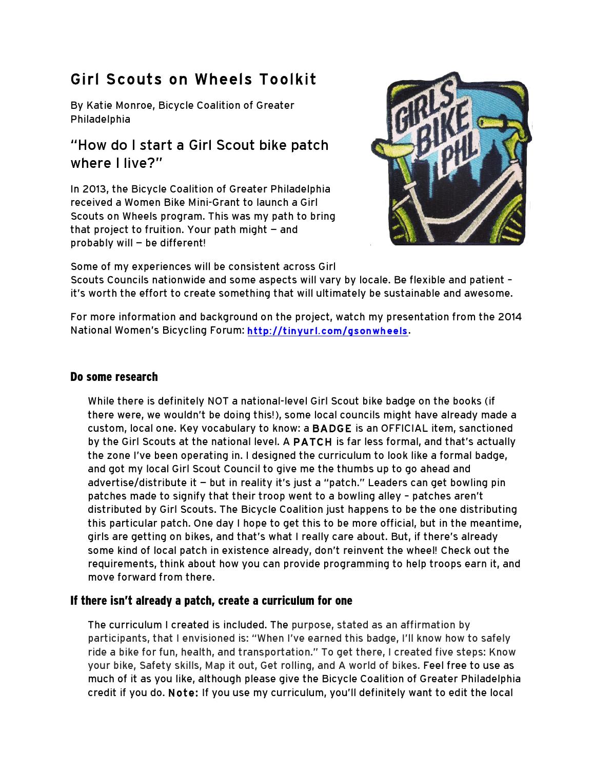 "Girl Scouts on Wheels" Toolkit and Curriculum by League of American ...