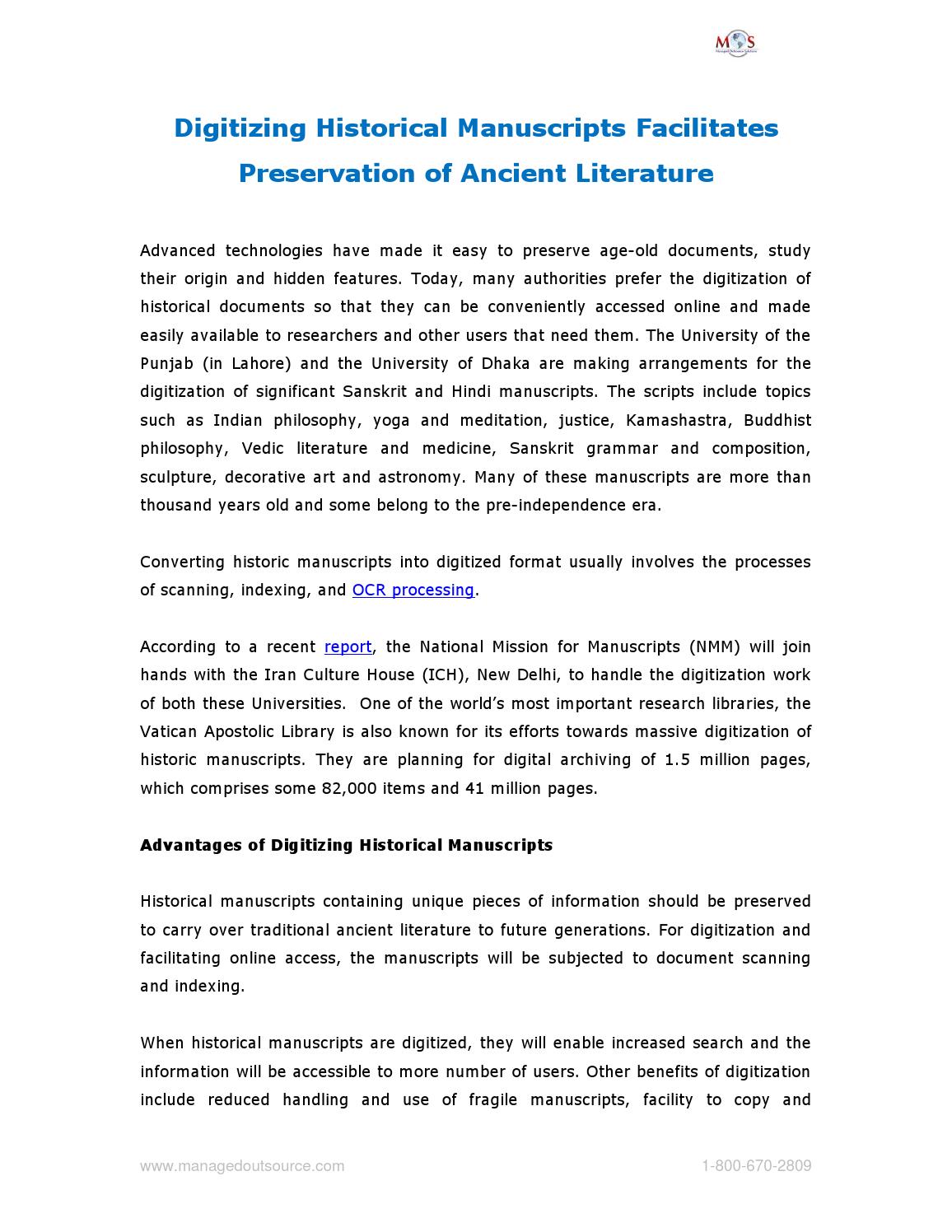 Digitizing Historical Manuscripts Facilitates Preservation of Ancient ...