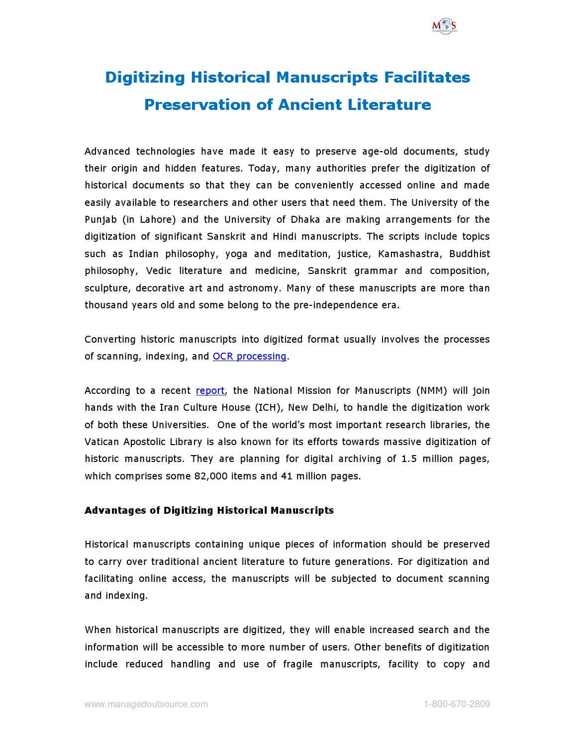Digitizing Historical Manuscripts Facilitates Preservation of Ancient ...