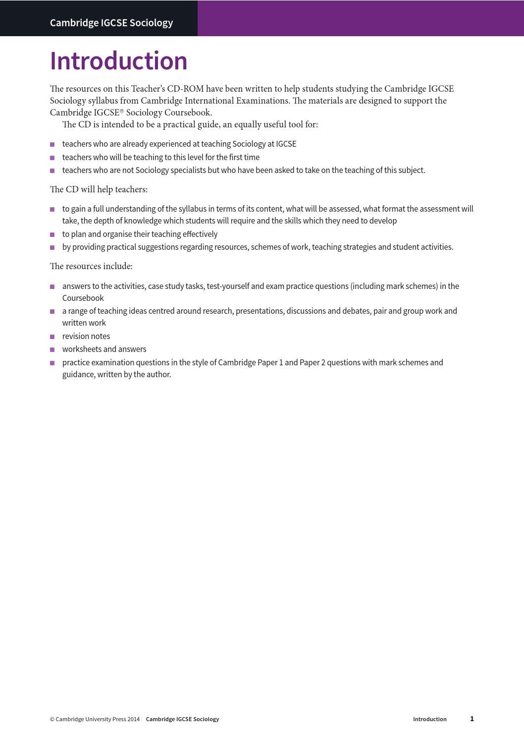 Cambridge IGCSE Sociology Teacher's Resource CD-ROM by Cambridge ...