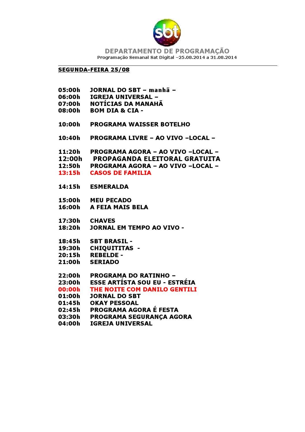 Programação do SBT, de 25 a 31 de agosto de 2014 by Amazonas Em Tempo ...