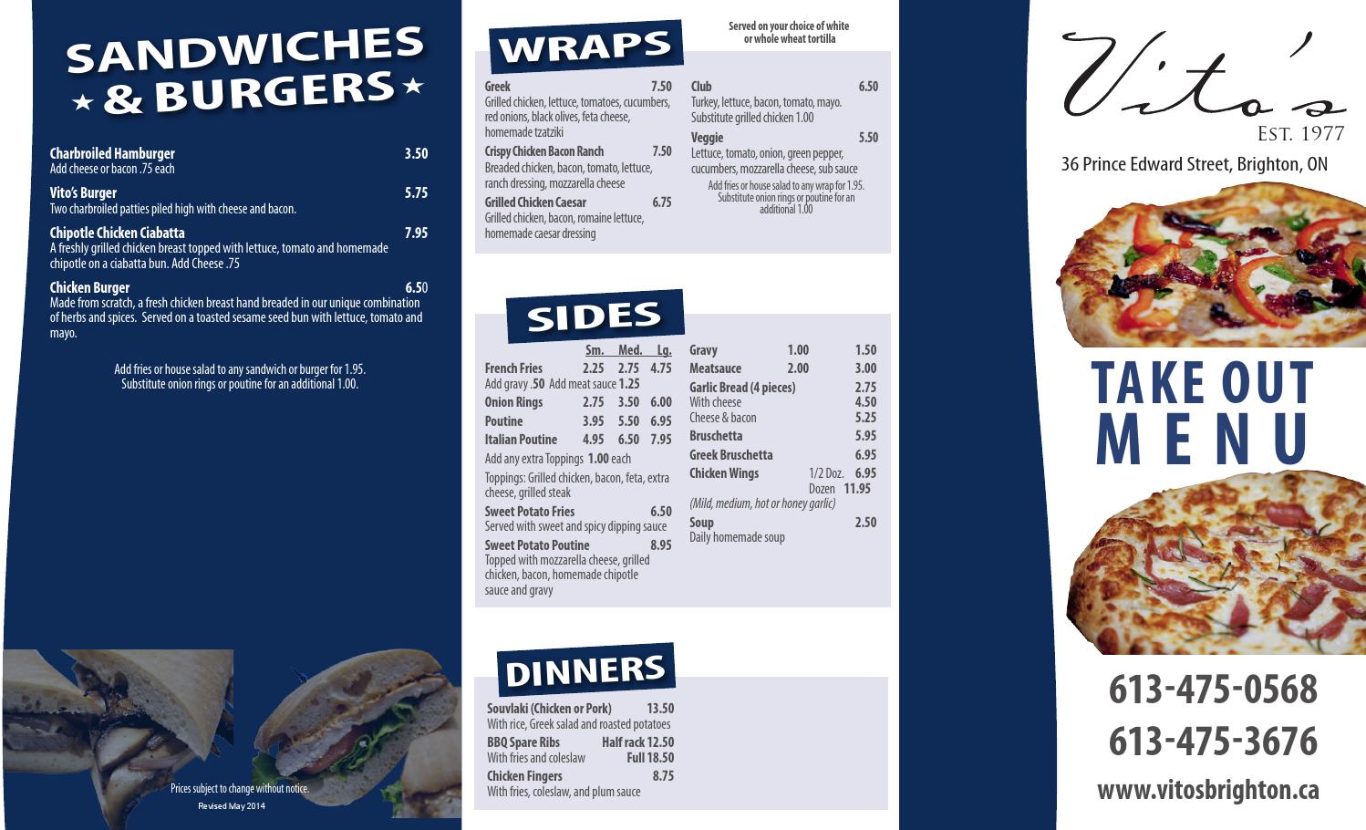 Vito's Restaurant - Take Out Menu by Willow Publishing - Issuu