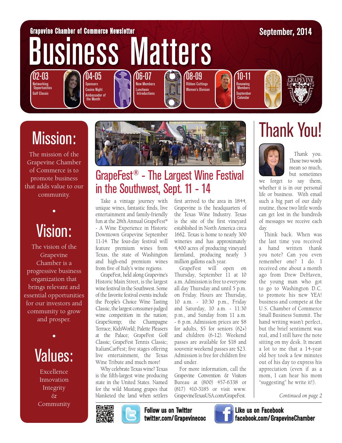 September 2014 Monthly Newsletter - Business Matters by Grapevine ...