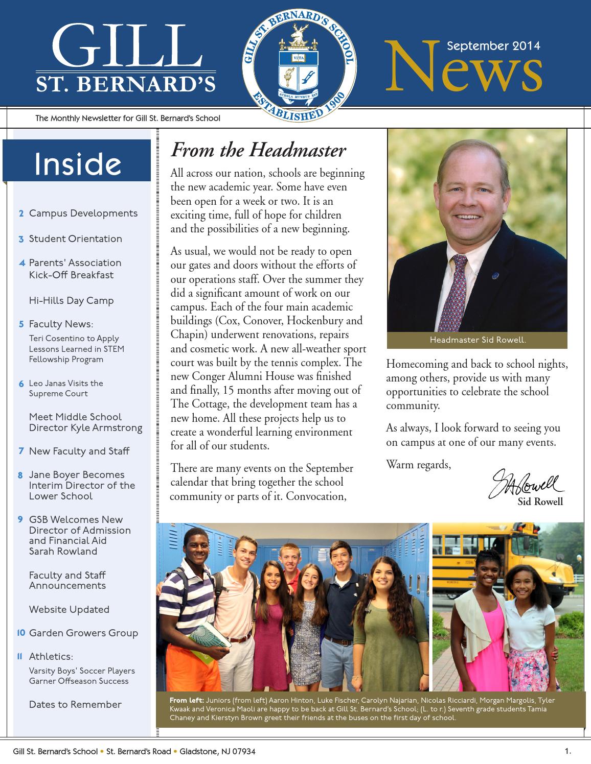 GSB News: September 2014 by Gill St. Bernard's School - Issuu