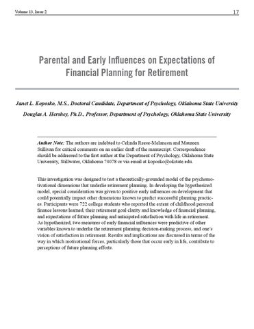 Journal of Personal Finance Vol 13 Issue 2 by IARFC - Issuu