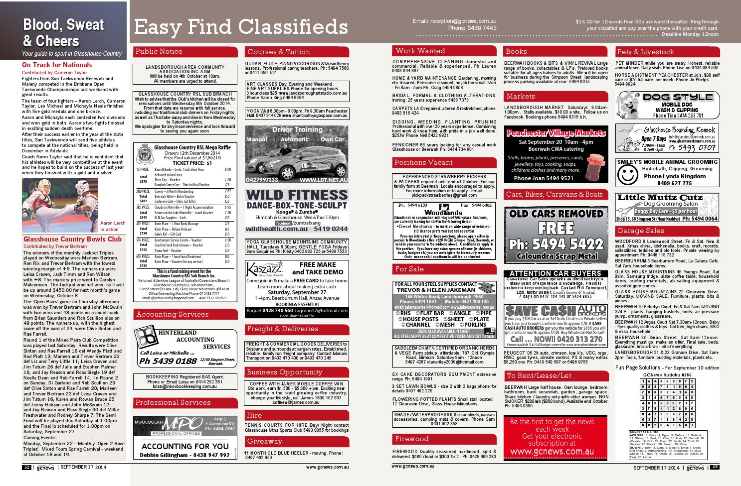 Classifieds 17 september 2014 by Glasshouse Country & Maleny News - Issuu