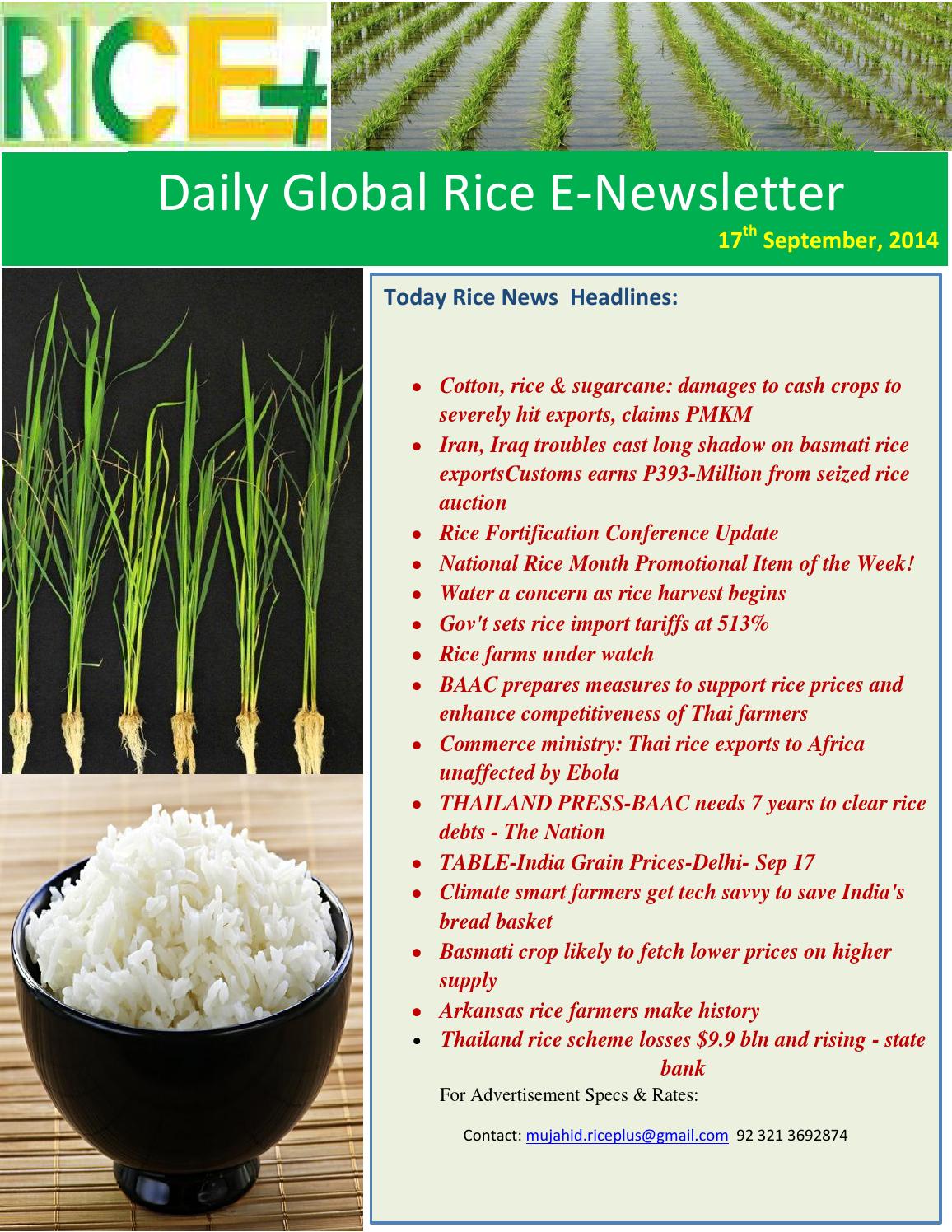 17th september,2014 daily global rice e newsletter by riceplus magazine ...