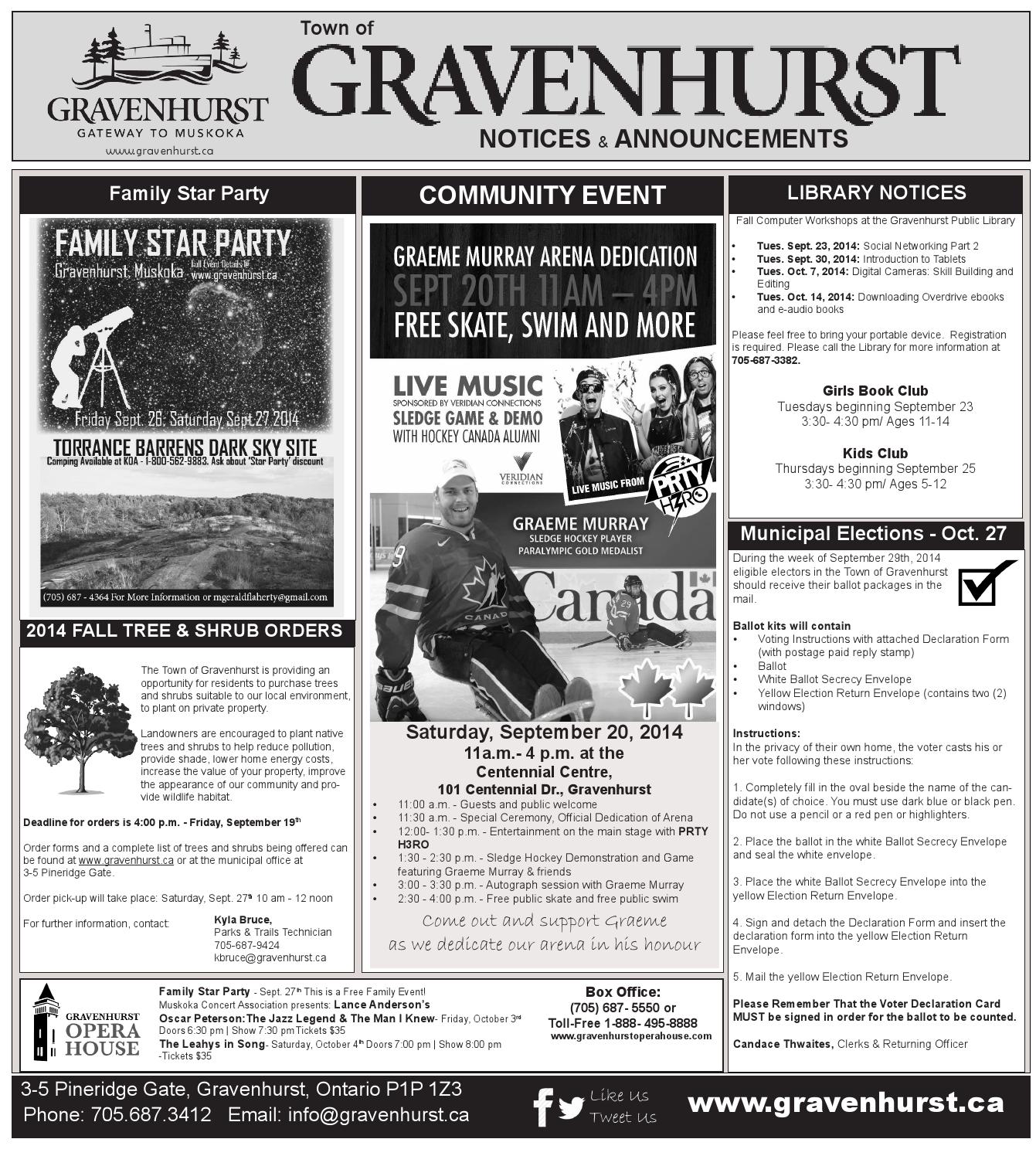 Gravenhurst Town Notice, Sept 18, 2014 by Town of Gravenhurst - Issuu