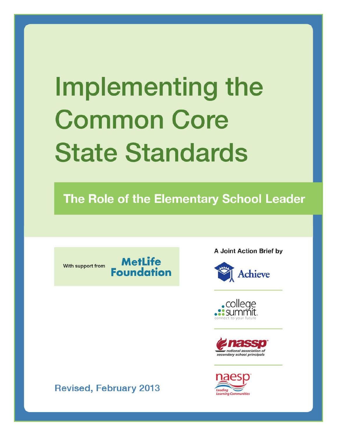 Implementing the Common Core State Standards: The Role of the ...