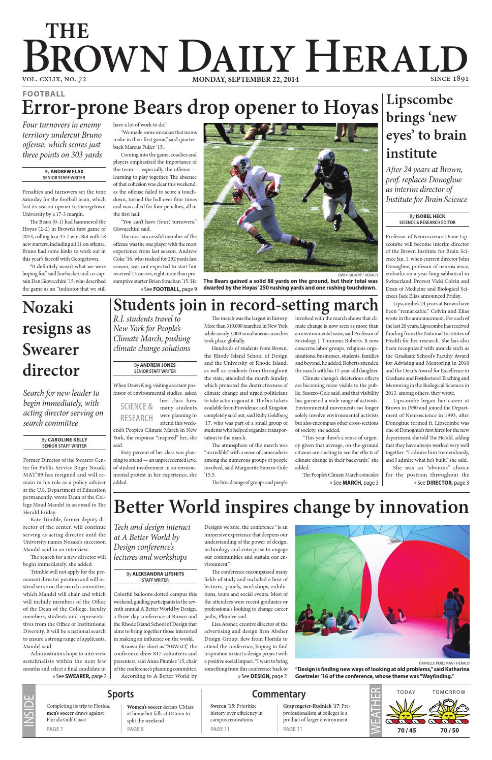 Monday, September 22, 2014 by The Brown Daily Herald - Issuu