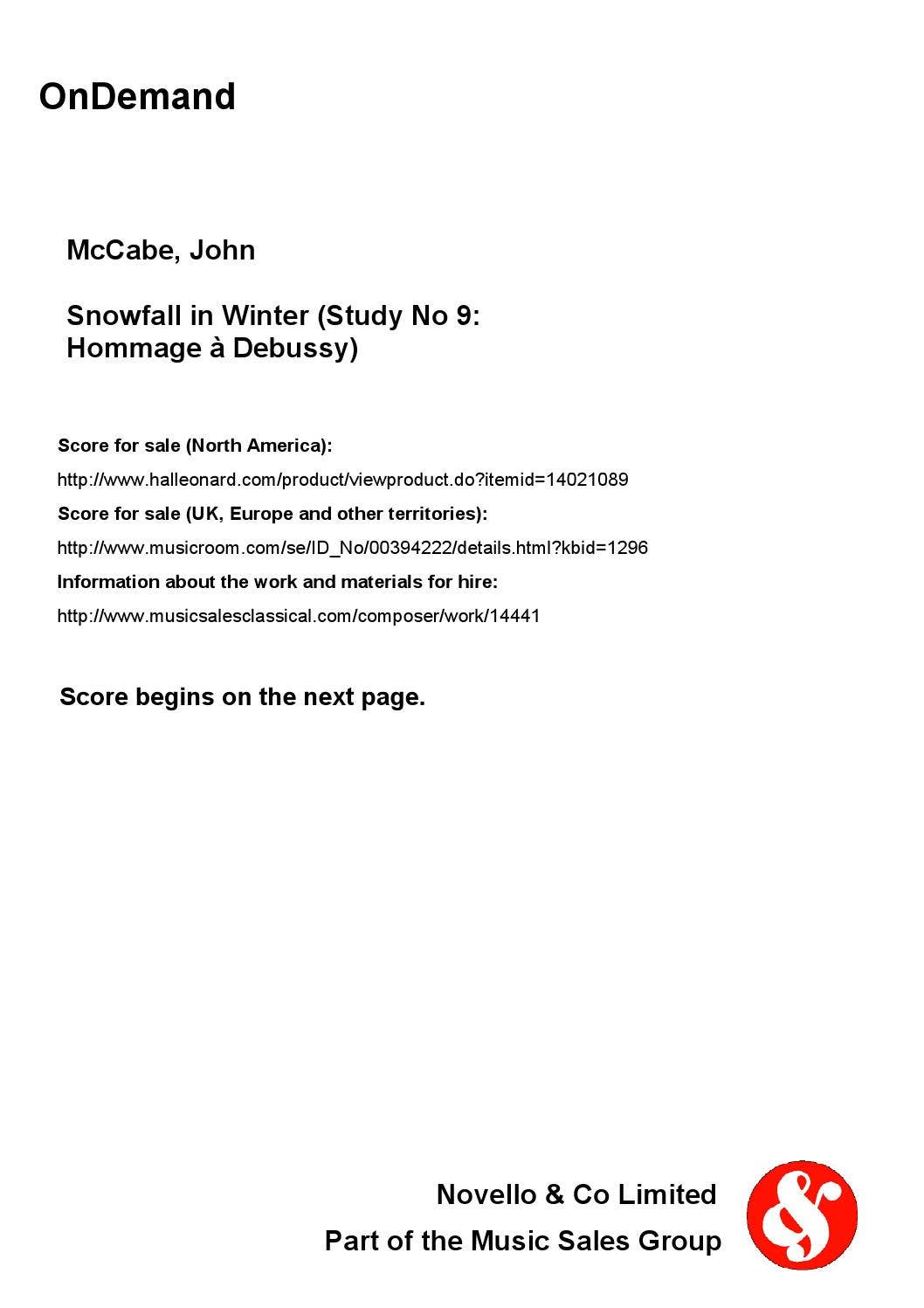 McCabe SNOWFALL IN WINTER (Study No 9: Hommage à Debussy) by ...