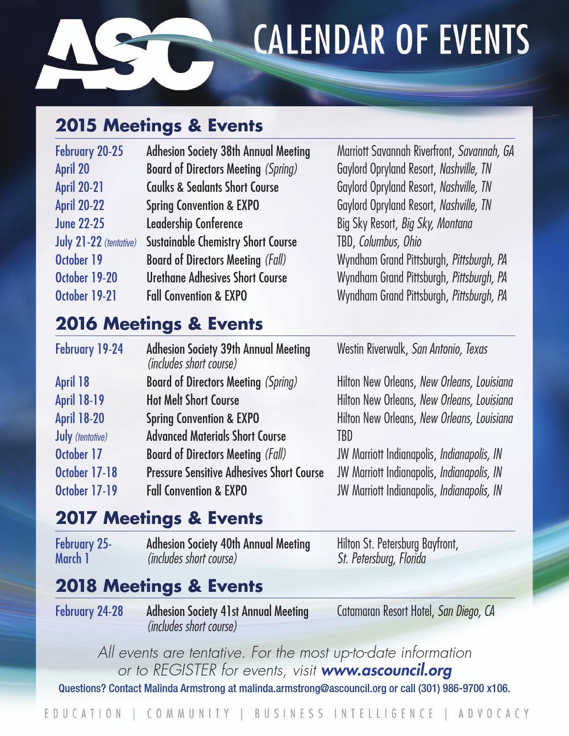 2015-2016 ASC Calendar of Events by The Adhesive & Sealant Council - Issuu
