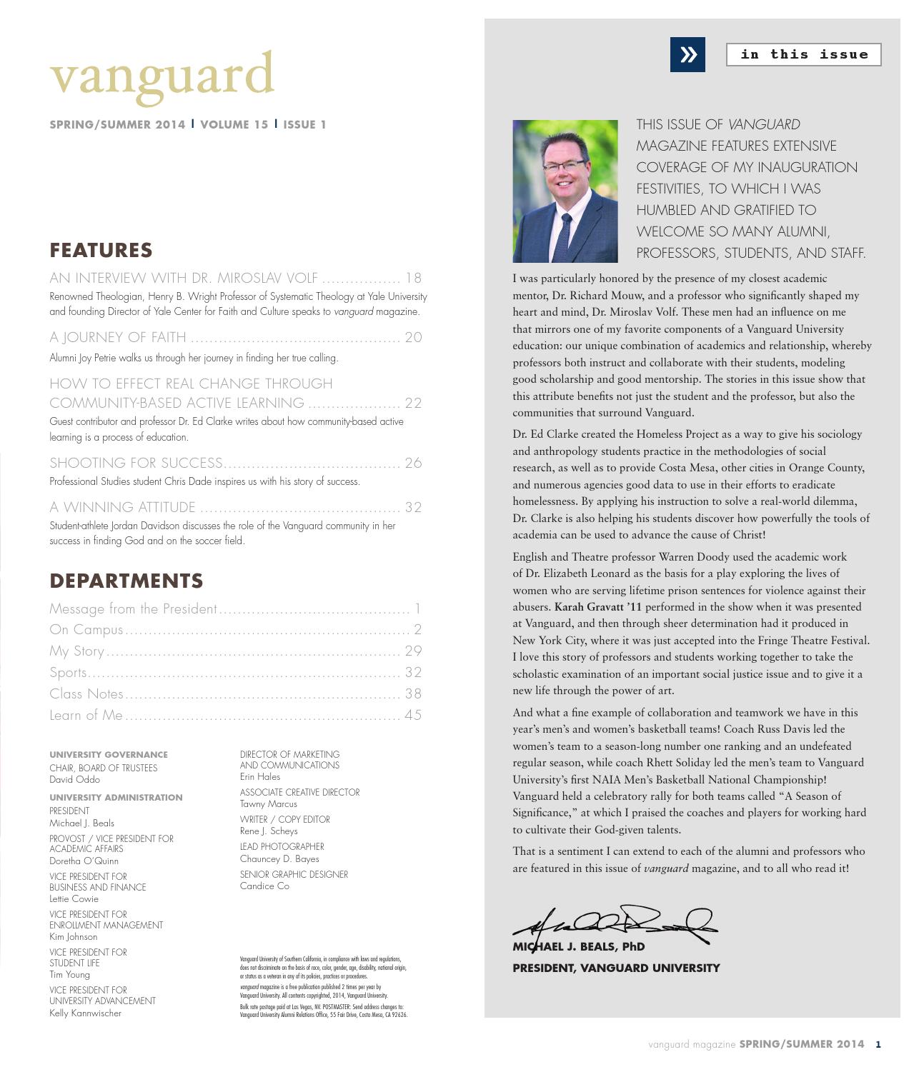 Vanguard Magazine: Spring/Summer 2014 by Vanguard University - Issuu
