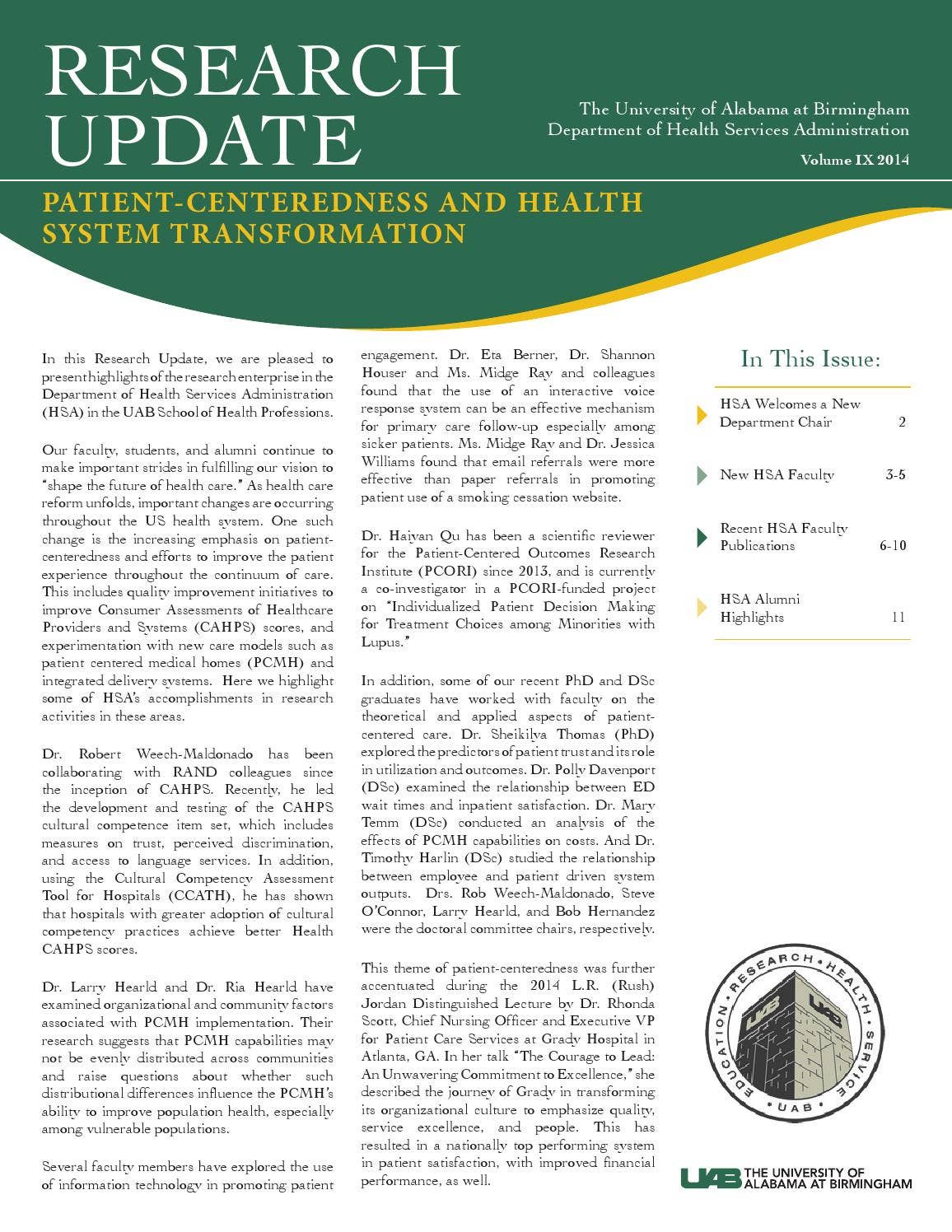 UAB Dept. of Health Services Administration Research Update 2014 by UAB ...