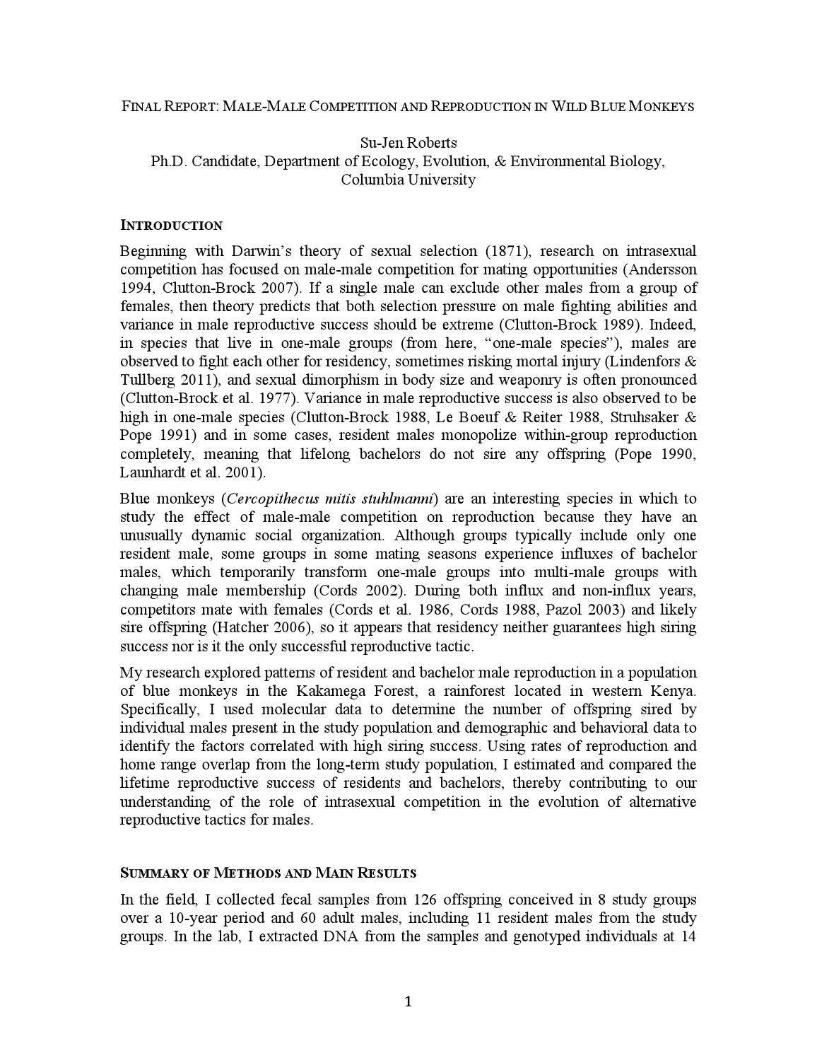 Male-male competition and reproduction in wild blue monkeys by The ...