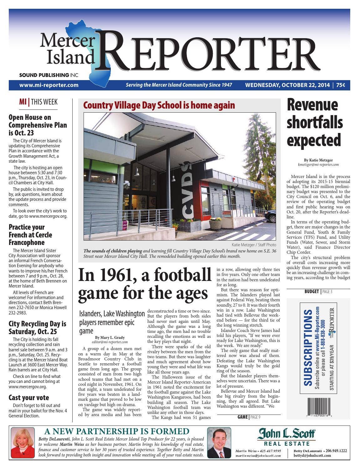 Mercer Island Reporter, October 22, 2014 by Sound Publishing - Issuu