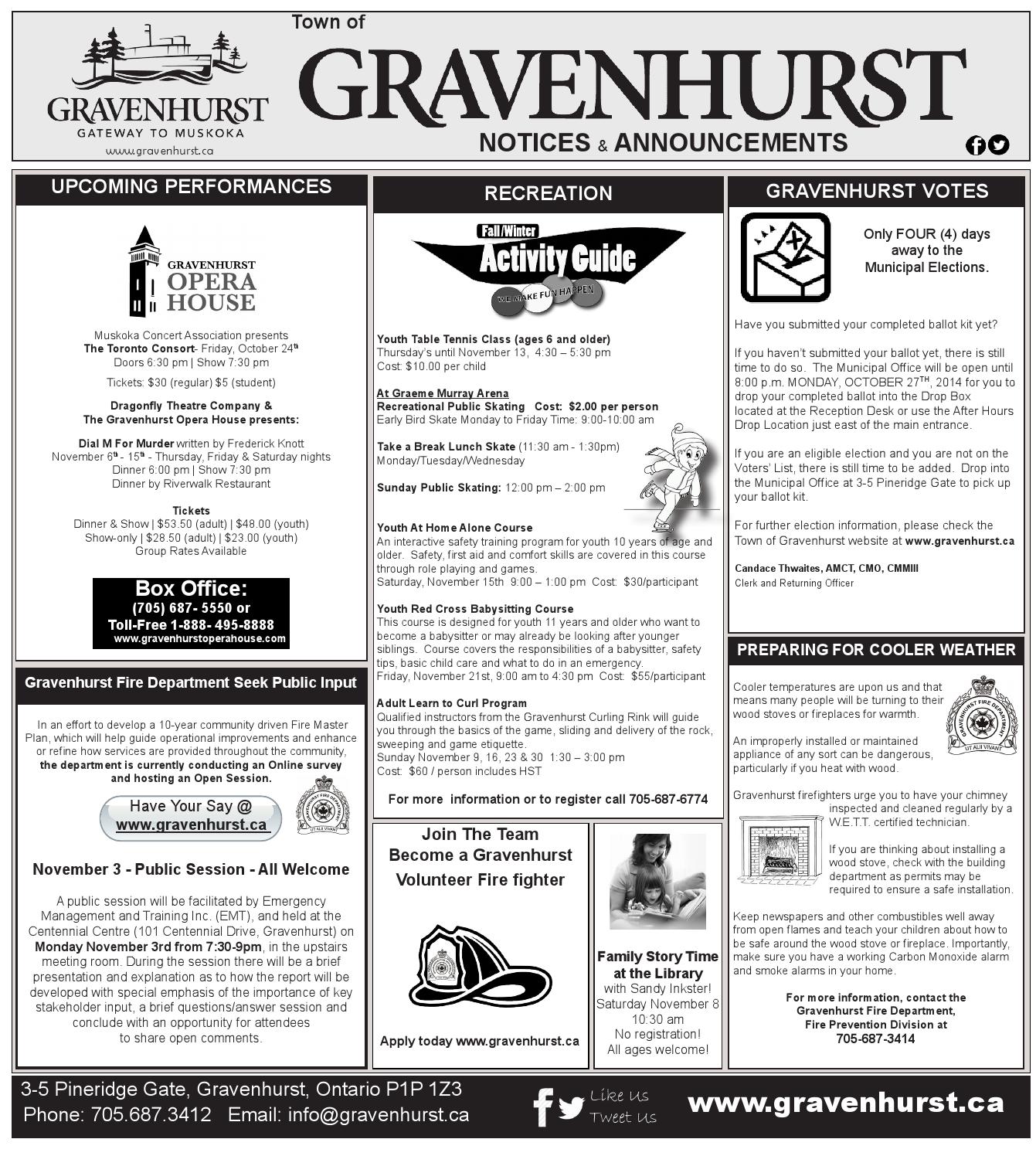 Gravenhurst Town Notice, October 23, 2014 by Town of Gravenhurst - Issuu
