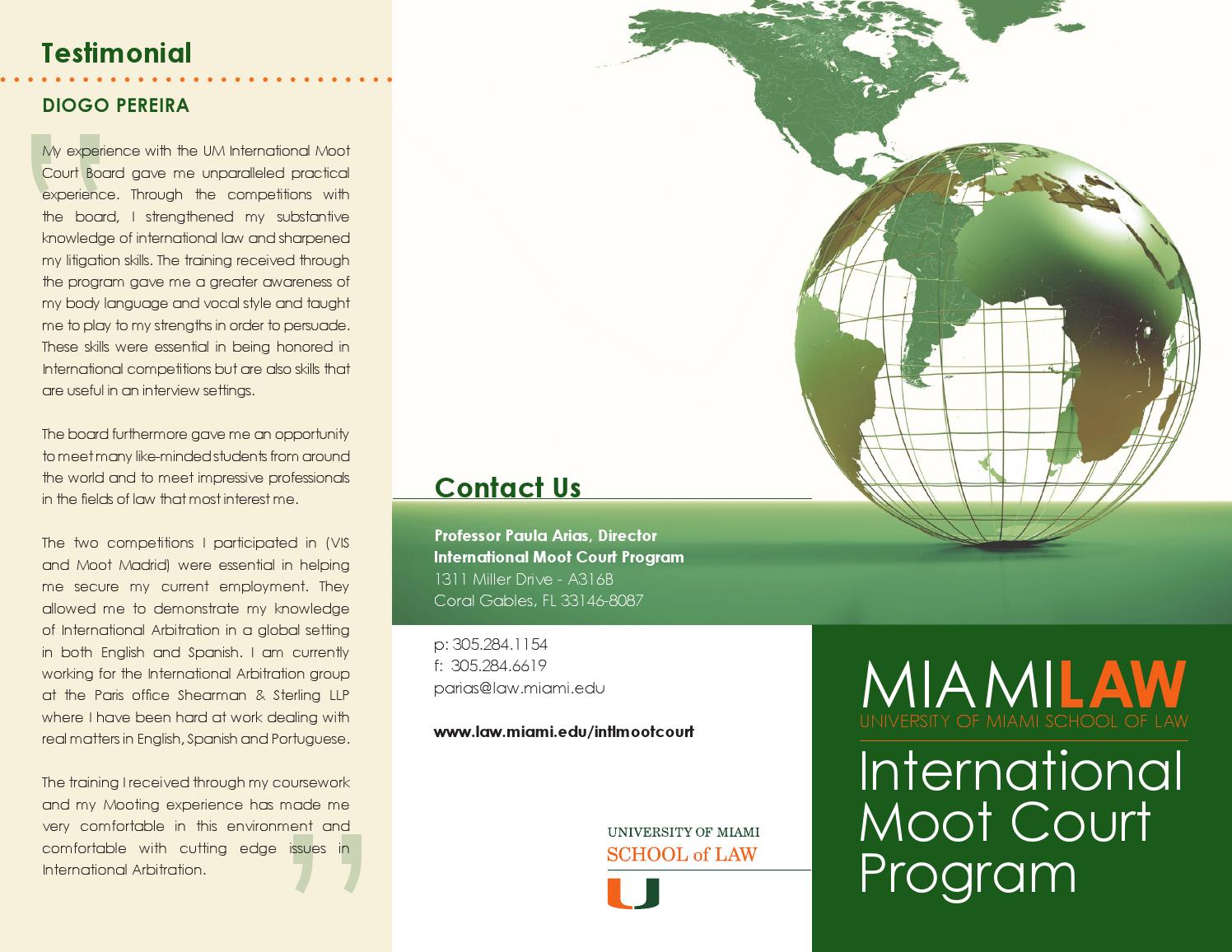 International Moot Court brochure by University of Miami School of Law ...