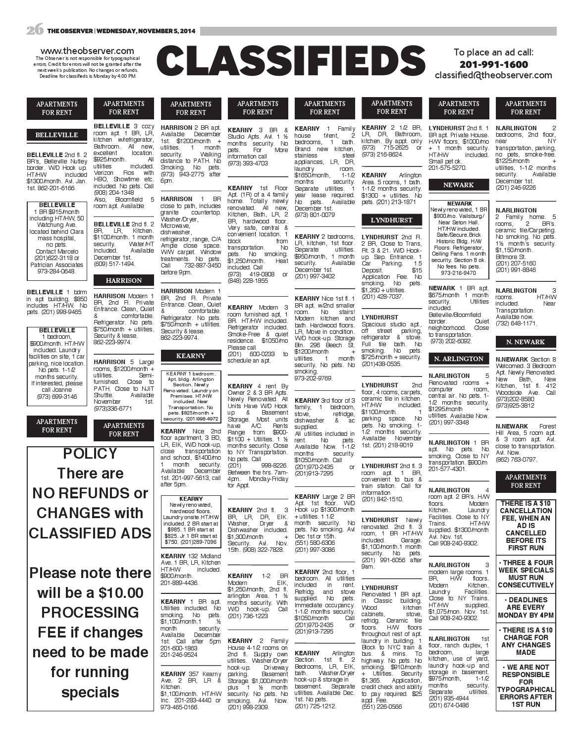 The Observer Classifieds -- Nov. 5, 2014 by The Observer Newspaper - Issuu