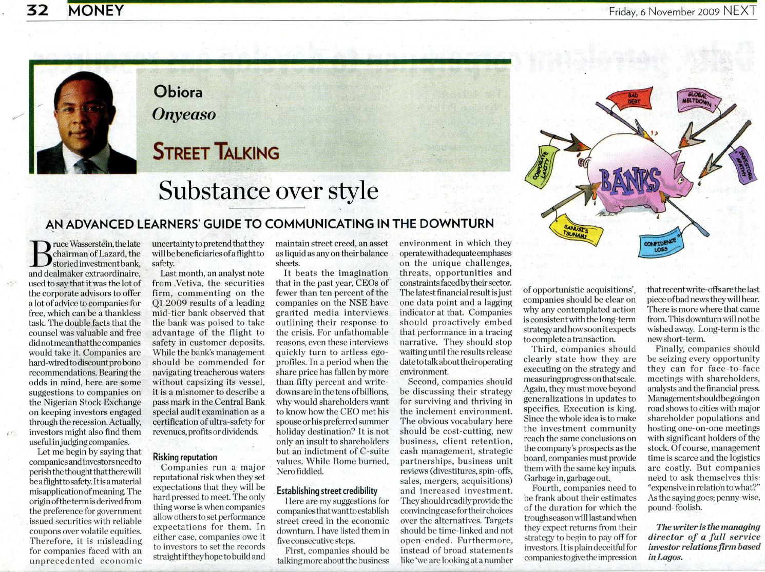 Substance over style - by Obiora Onyeaso by Customs Street Advisors - Issuu