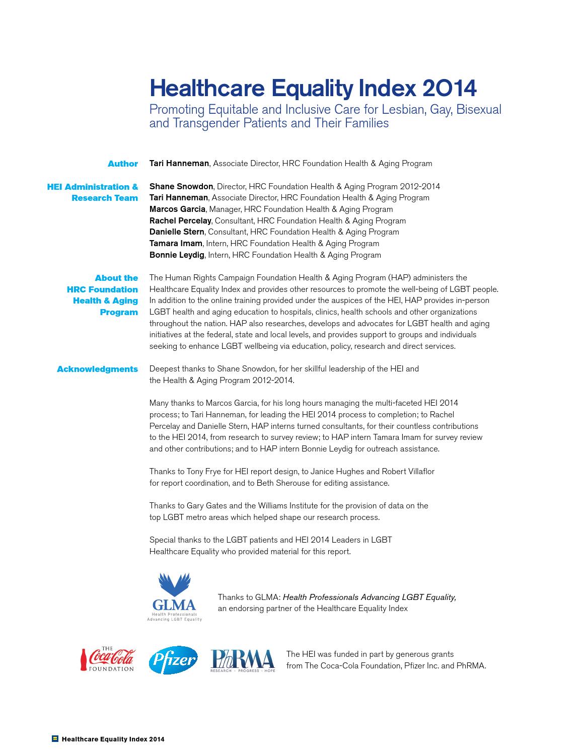 2014 Healthcare Equality Index by Human Rights Campaign - Issuu