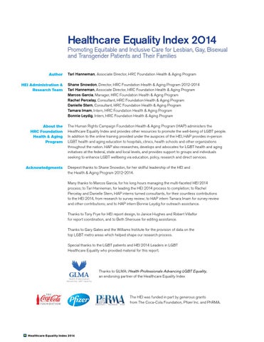 2014 Healthcare Equality Index by Human Rights Campaign - Issuu