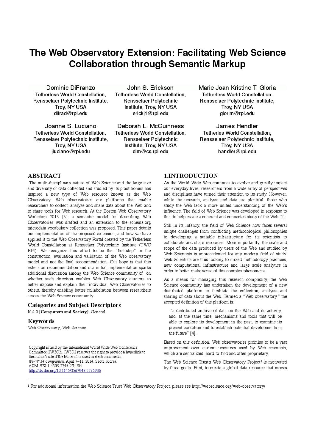 Web Observatory: Schema.org by Web Science Trust - Issuu