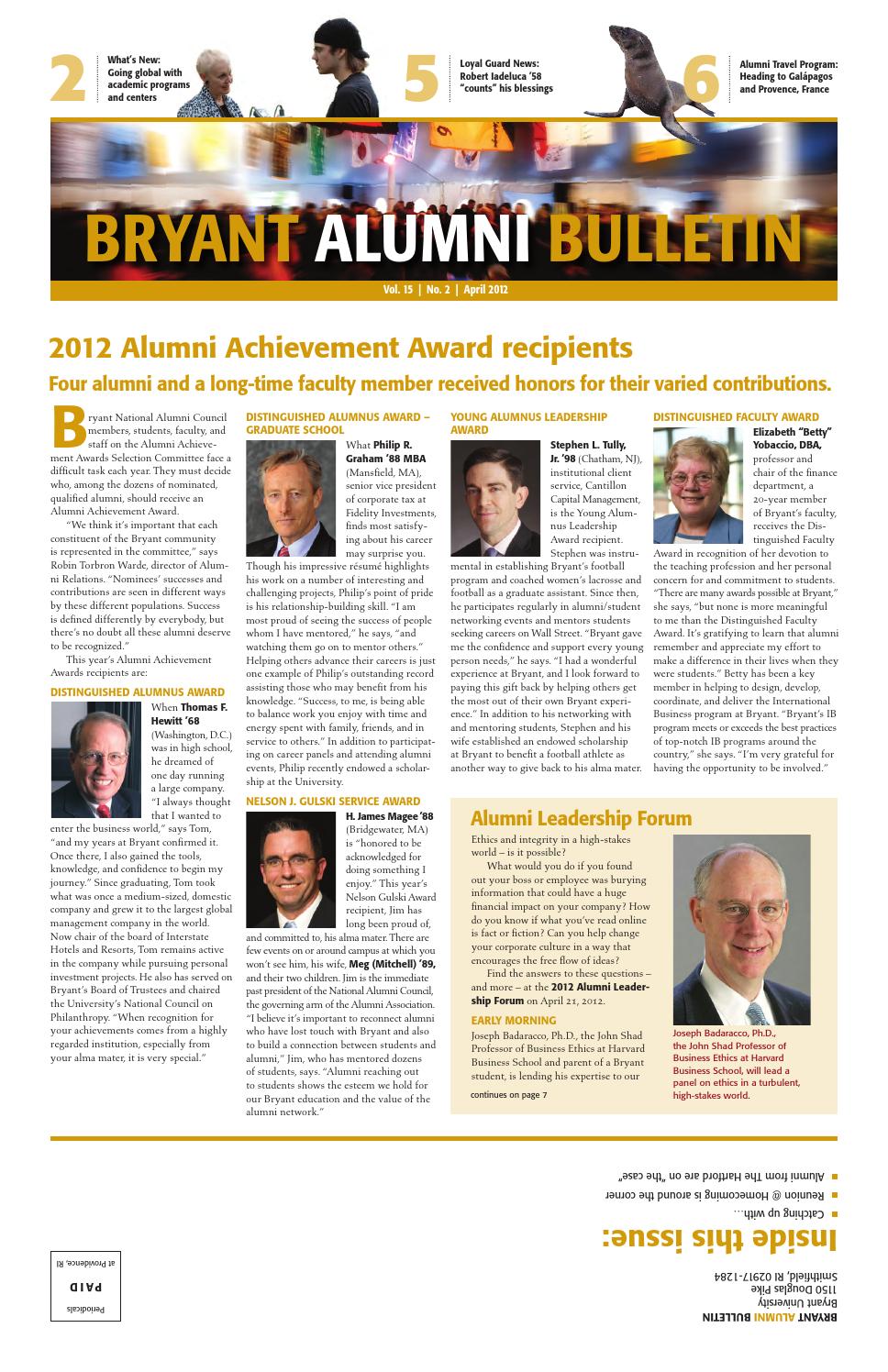 Bryant Alumni Bulletin - April 2012 by Bryant University Alumni ...