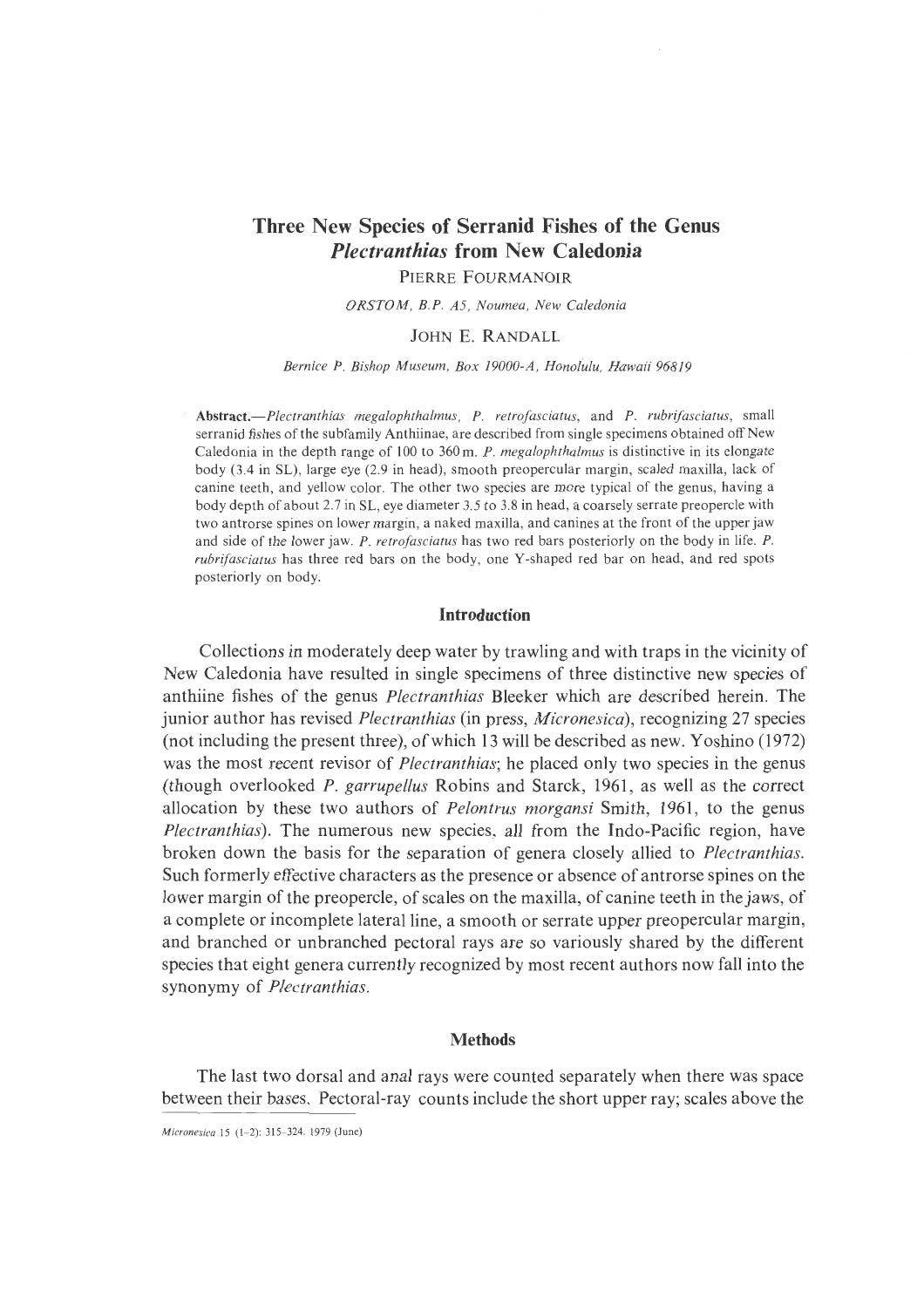 Three new species of serranid fishes of the genus Plectranthias by MARC ...