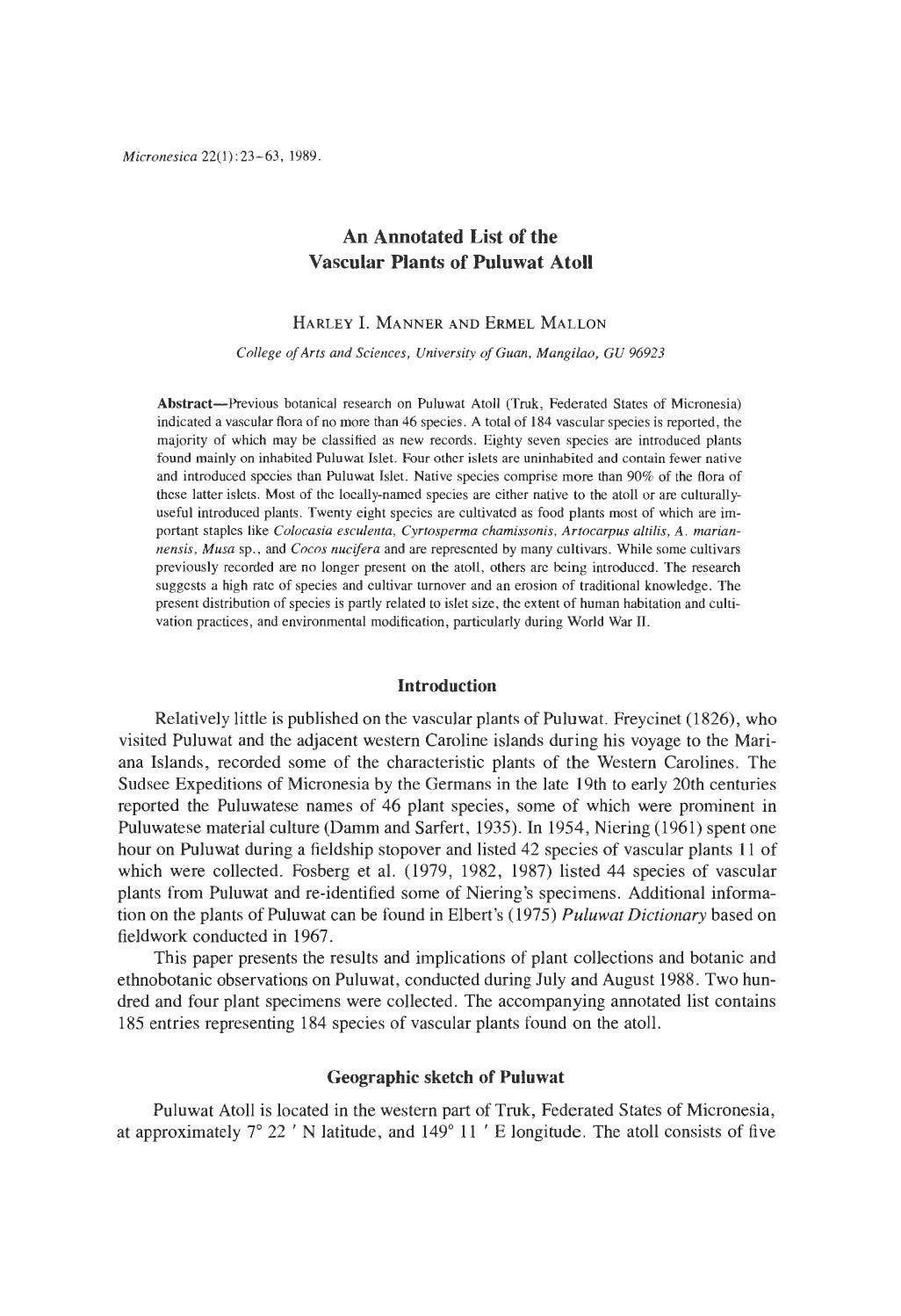 An annotated list of the vascular plants of Puluwat Atoll by MARC - Issuu